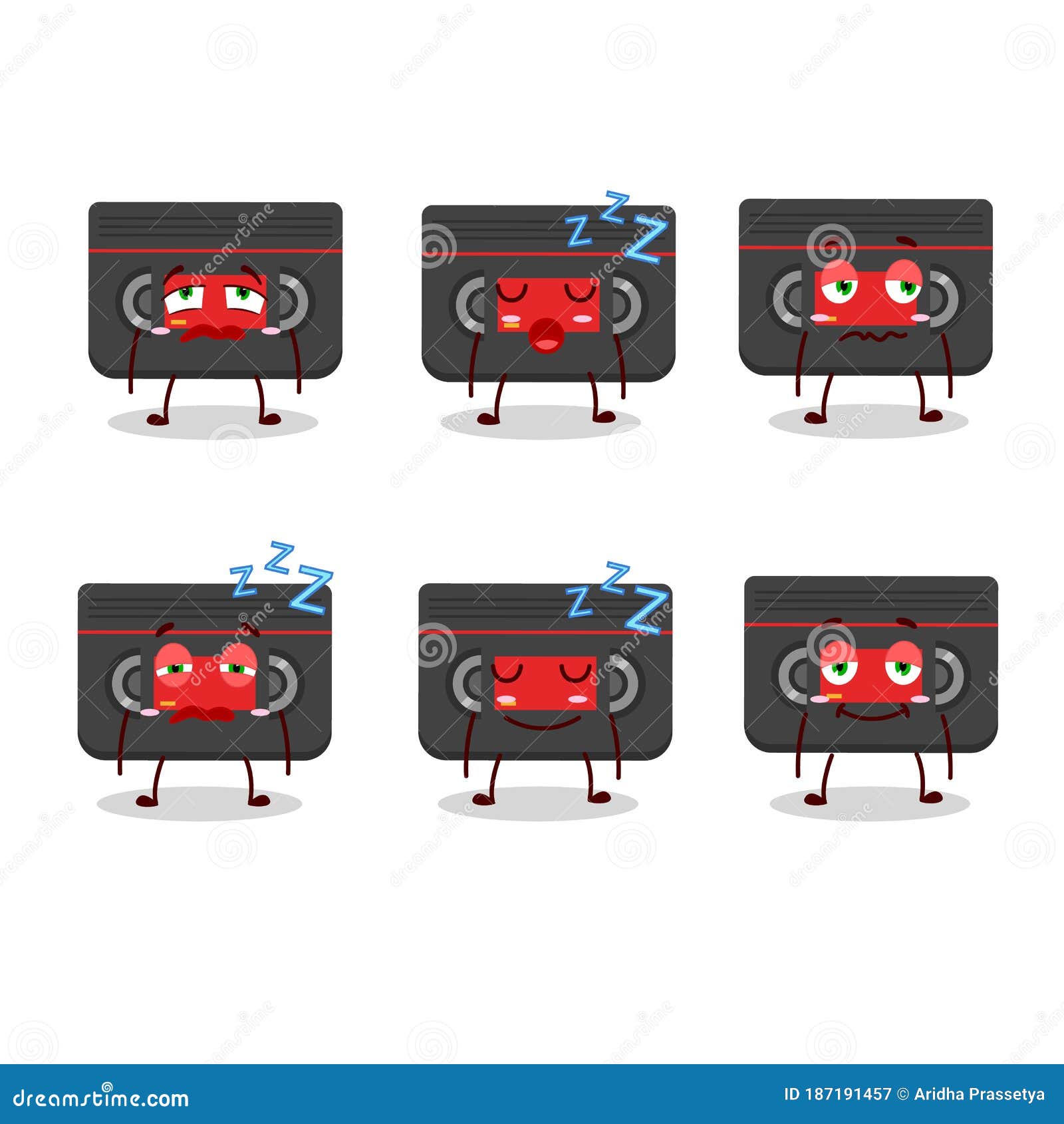 Cartoon Character of Retro Cassette with Sleepy Expression Stock Vector ...