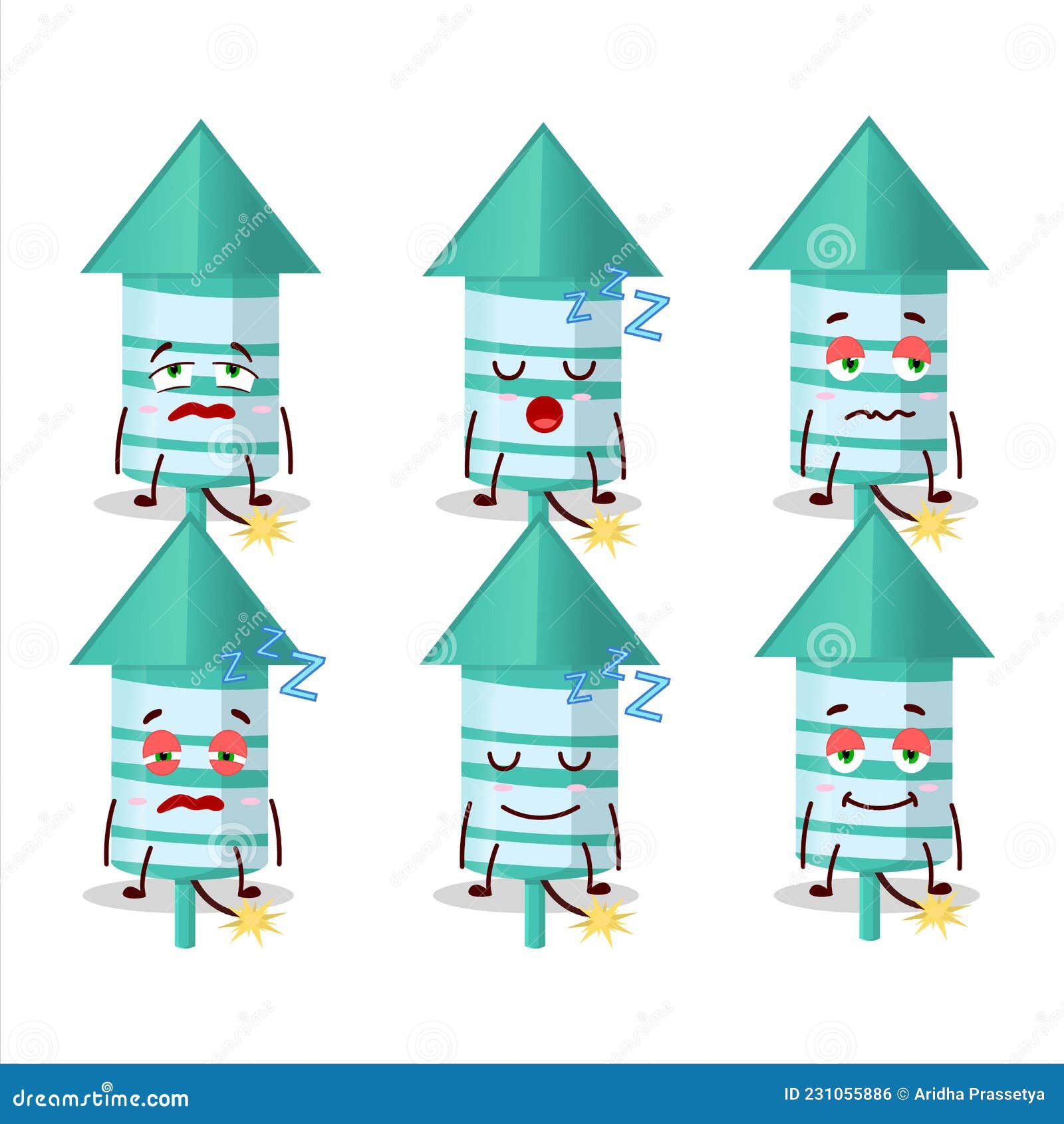 Cartoon Character of Rocket Firework Green with Sleepy Expression Stock ...