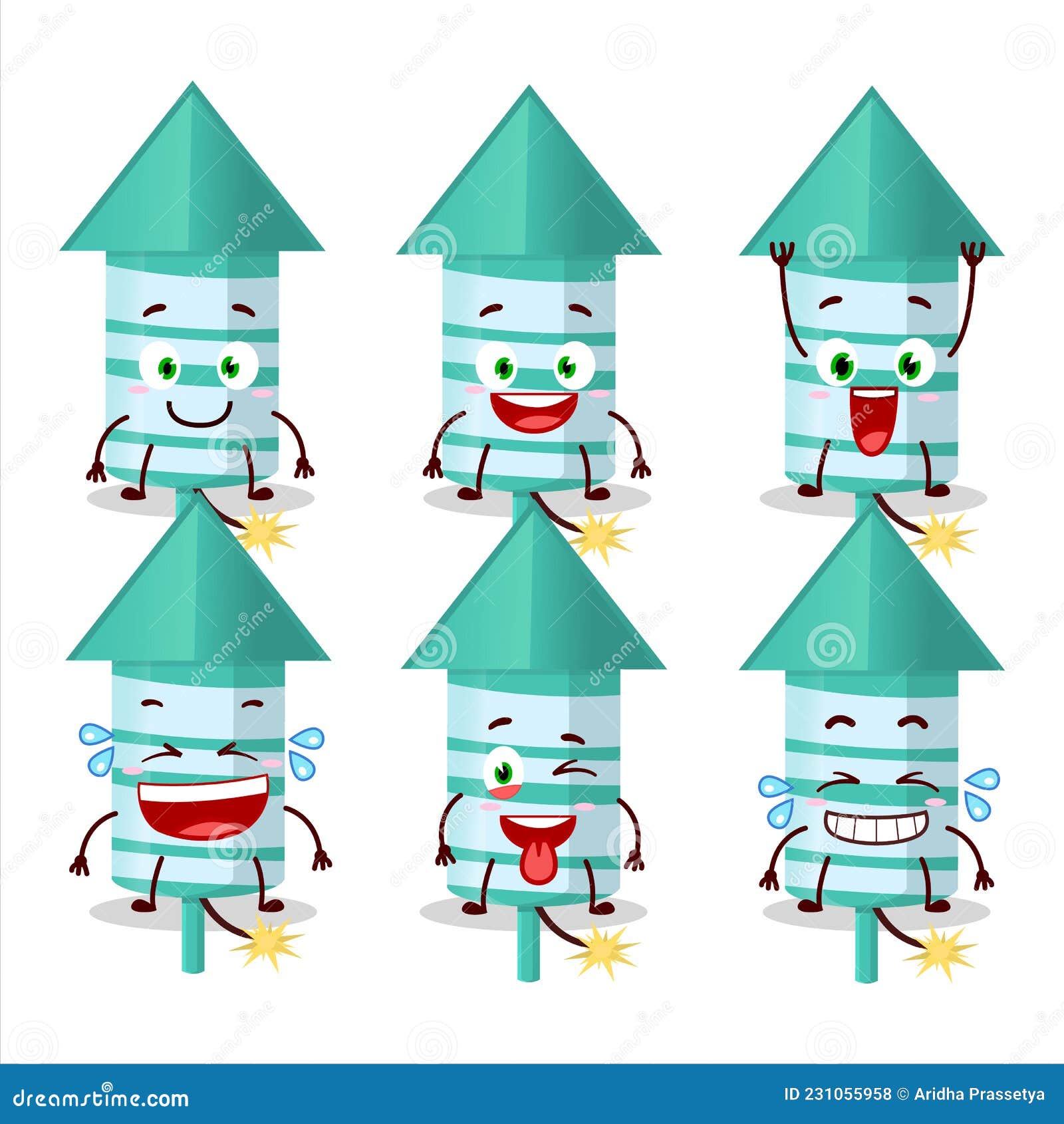 Cartoon Character of Rocket Firework Green with Smile Expression Stock ...