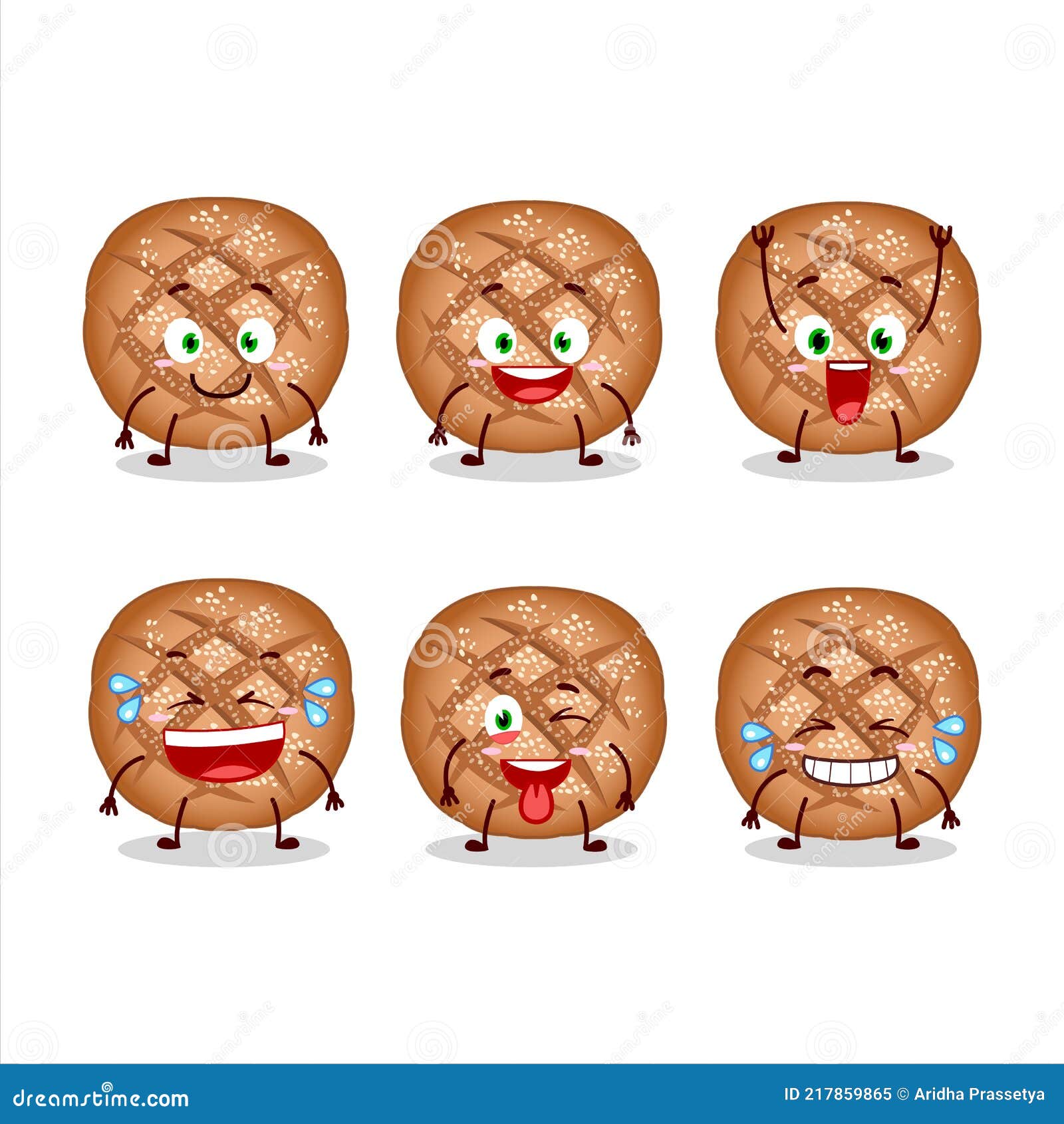 Cartoon Character of Round Dark Bread with Smile Expression Stock ...