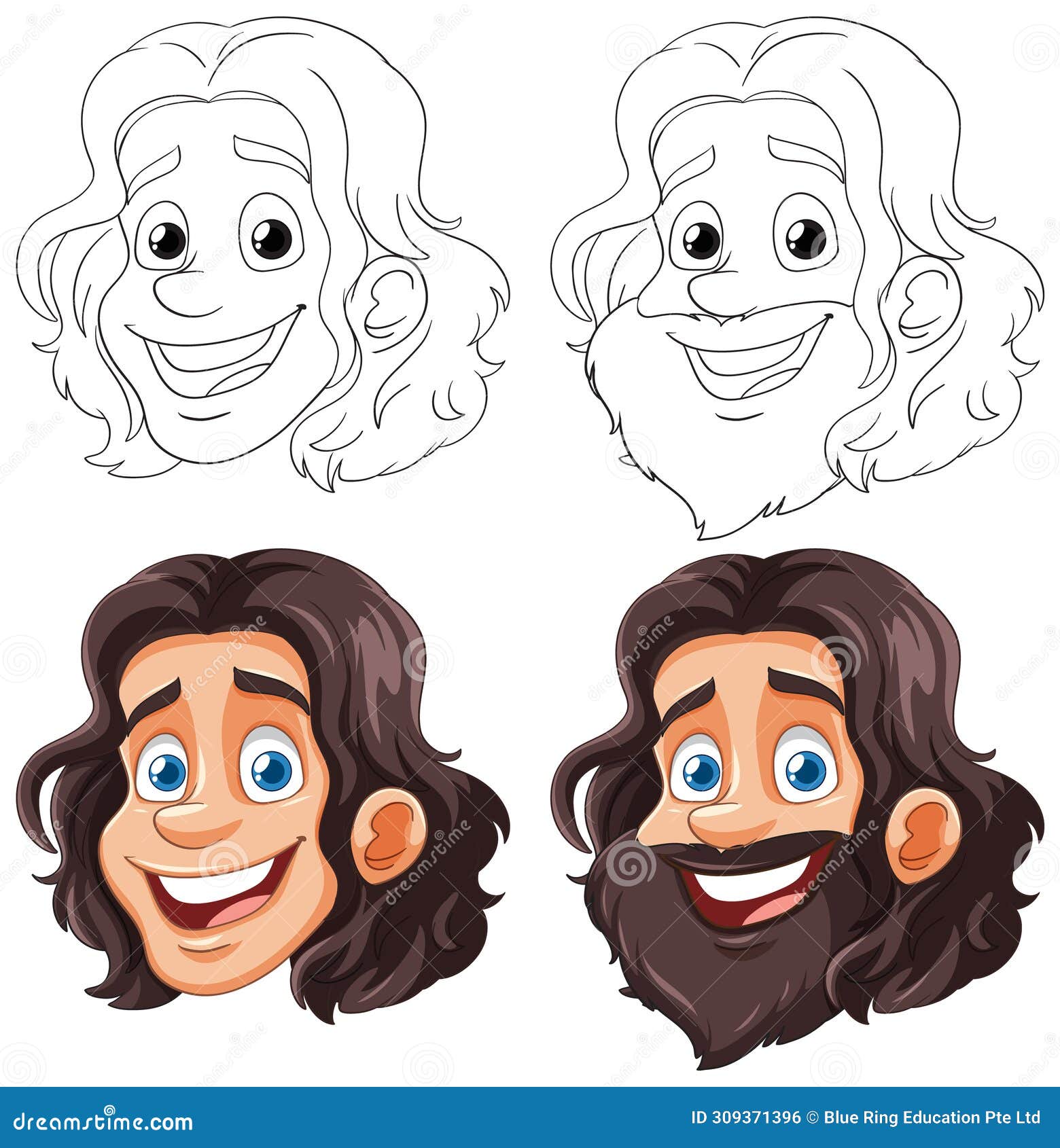 A Cartoon Character S Face , Two Color and Two Outline Stock ...