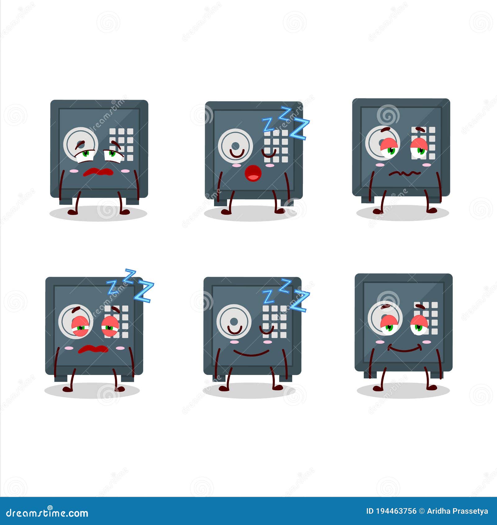 Cartoon Character of Safe Deposit Box with Sleepy Expression Stock ...