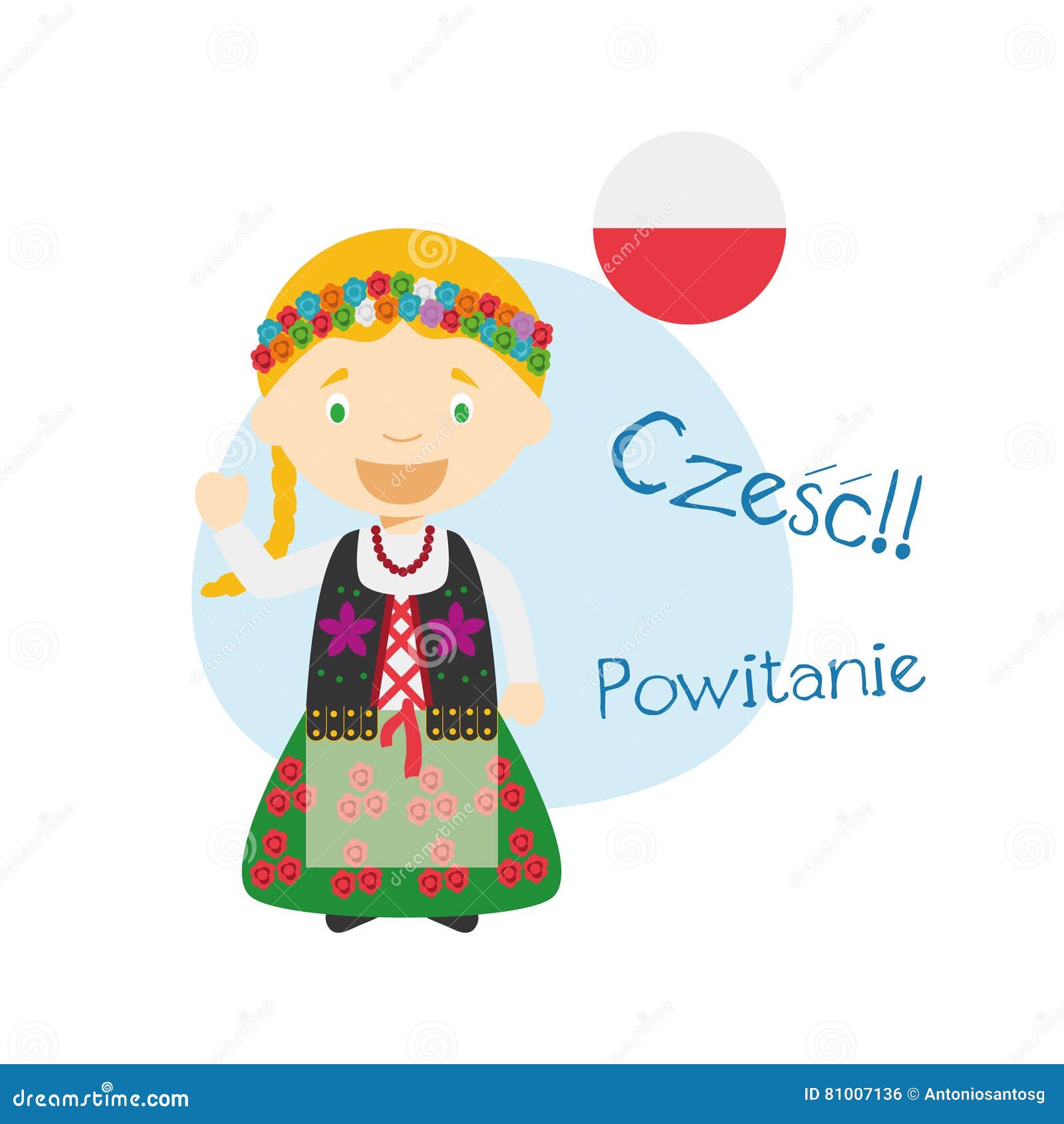 Cartoon Character Saying Hello and Welcome in Polish Stock Vector ...