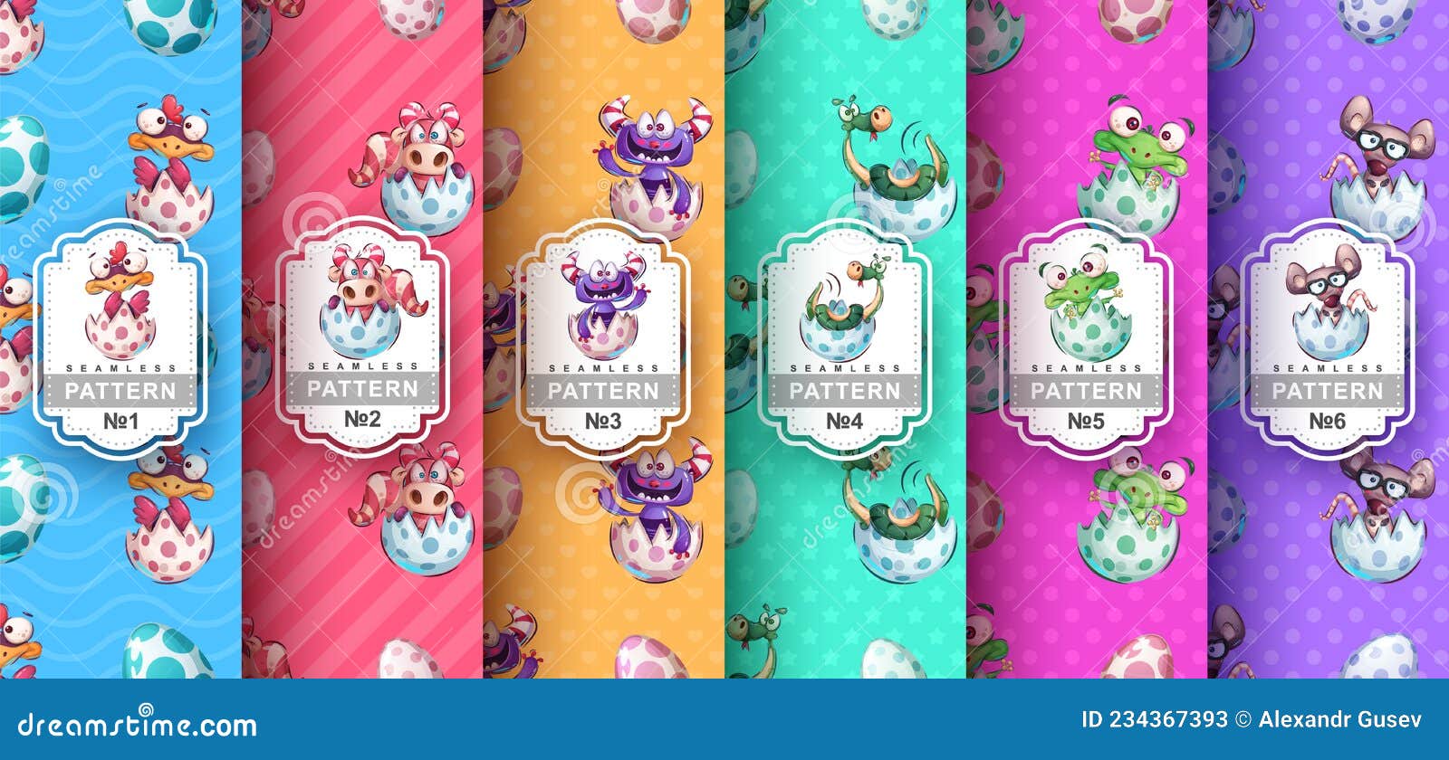 Cartoon Character Seamless Pattern with Childish Illustration Stock ...