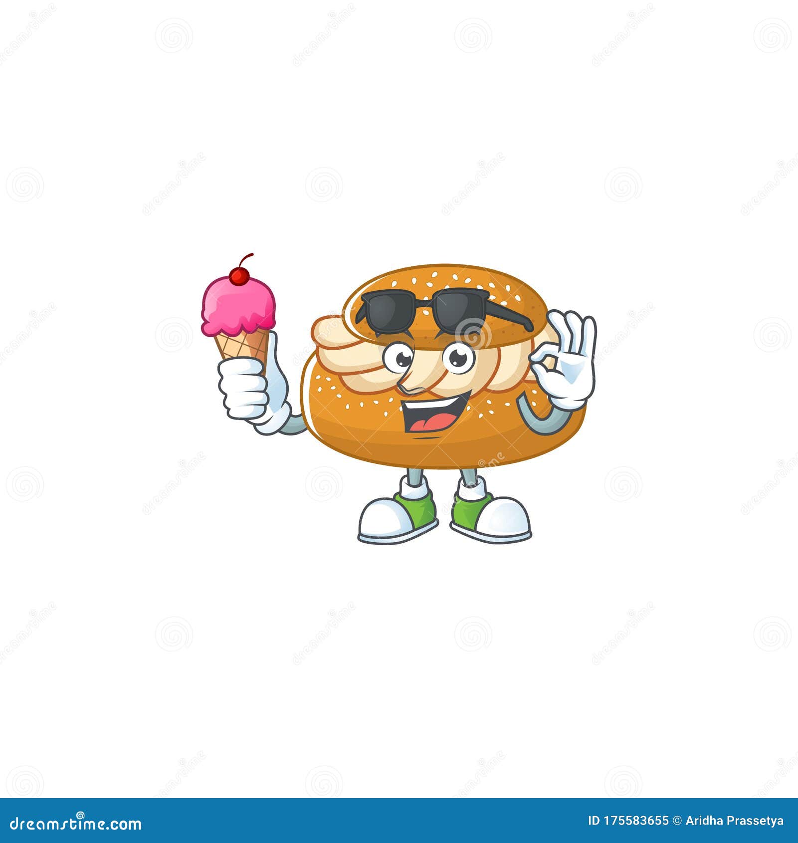 Cartoon Character of Semla Enjoying an Ice Cream Stock Vector ...