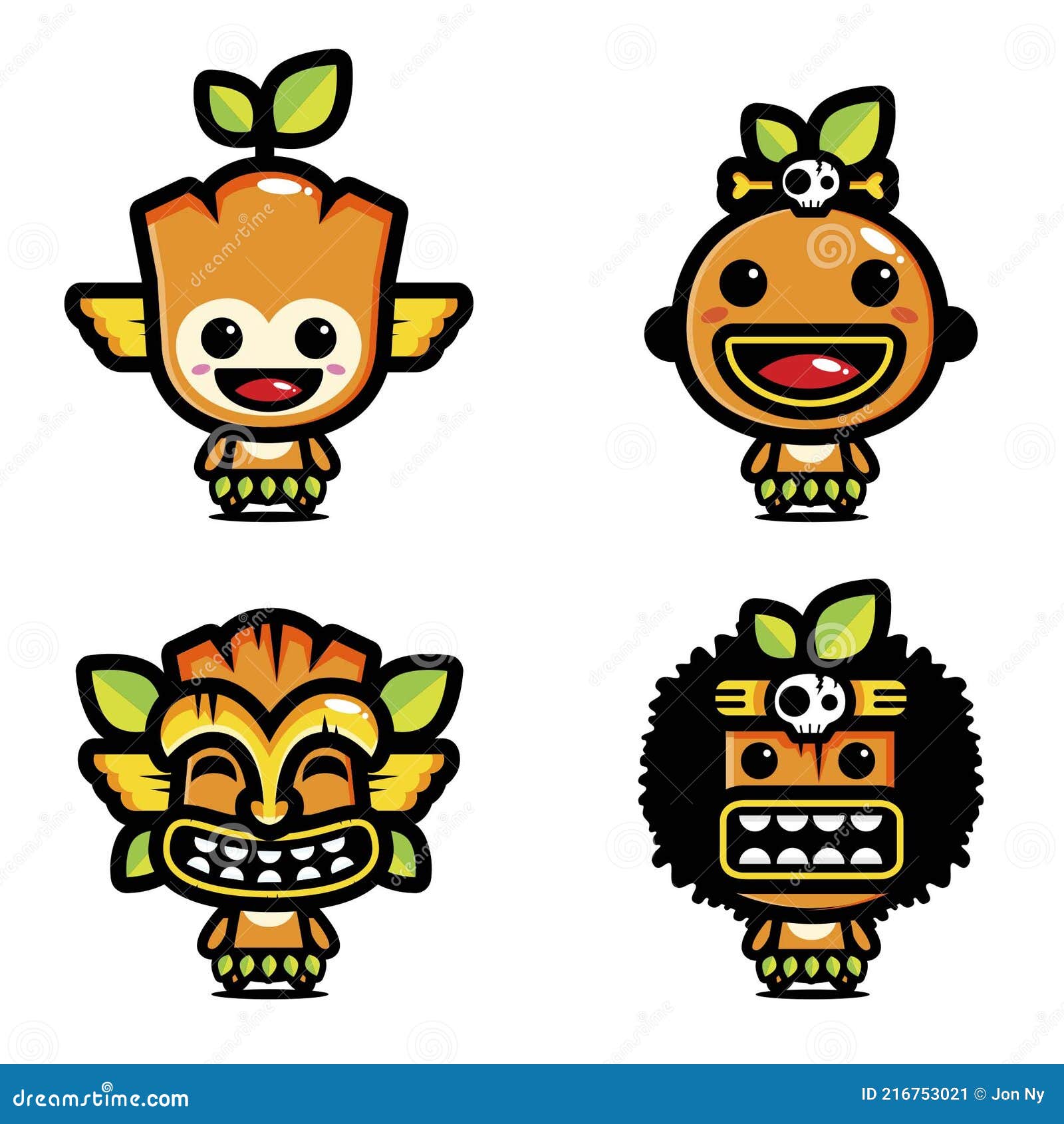 Cartoon Character Set Cute Primitive Bundle with Different Emoticons ...