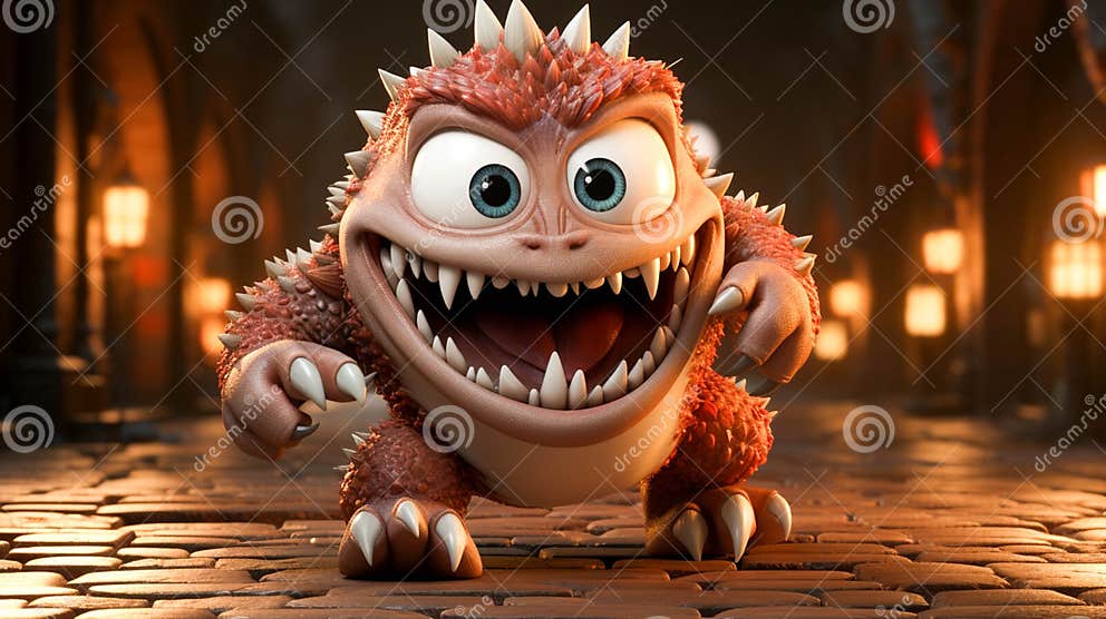 A Cartoon Character with Sharp Teeth and Eye Stock Illustration ...