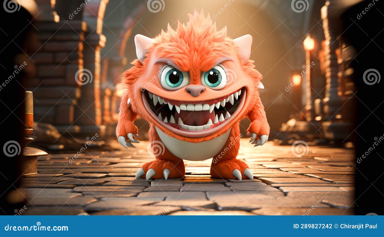 A Cartoon Character with Sharp Teeth and Eye Stock Illustration ...
