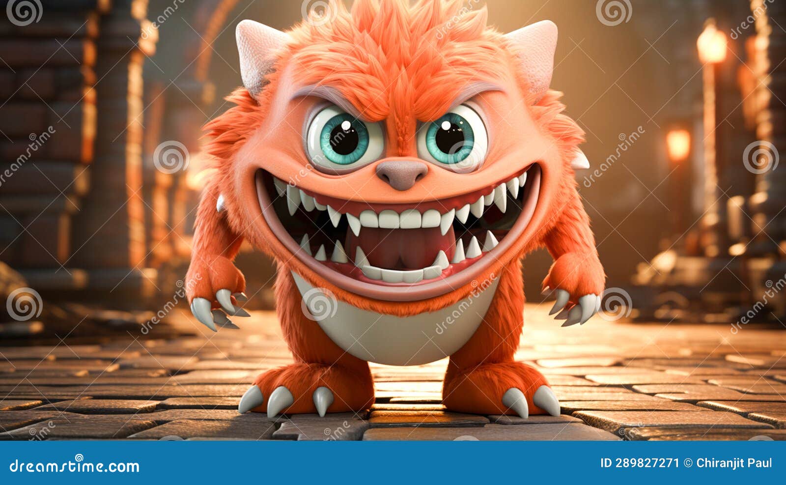 A Cartoon Character with Sharp Teeth and Eye Stock Illustration ...