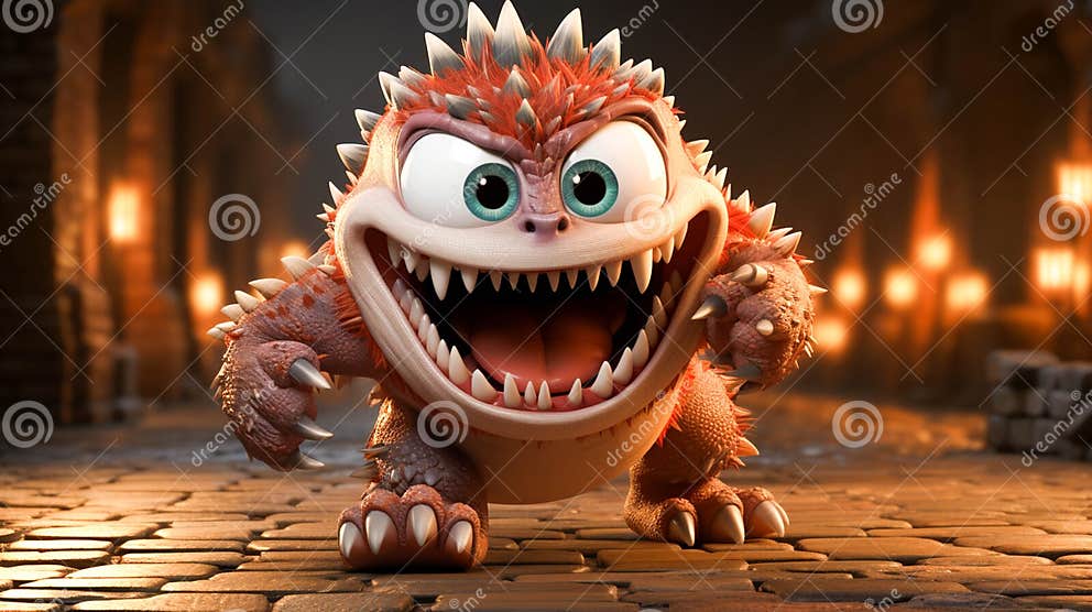 A Cartoon Character with Sharp Teeth and Eye Stock Illustration ...