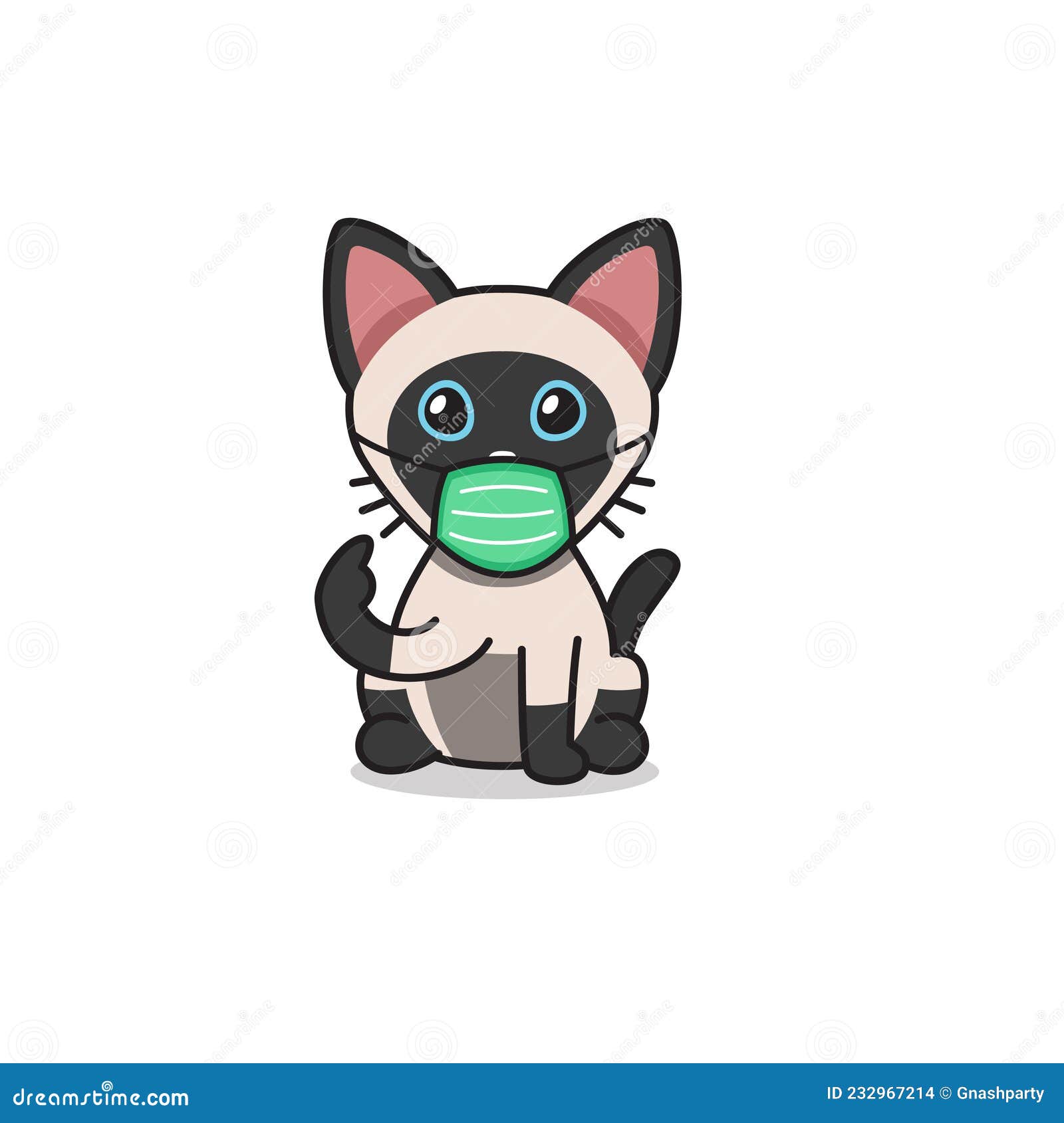 Cartoon Character Siamese Cat Wearing Protective Face Mask Stock Vector ...