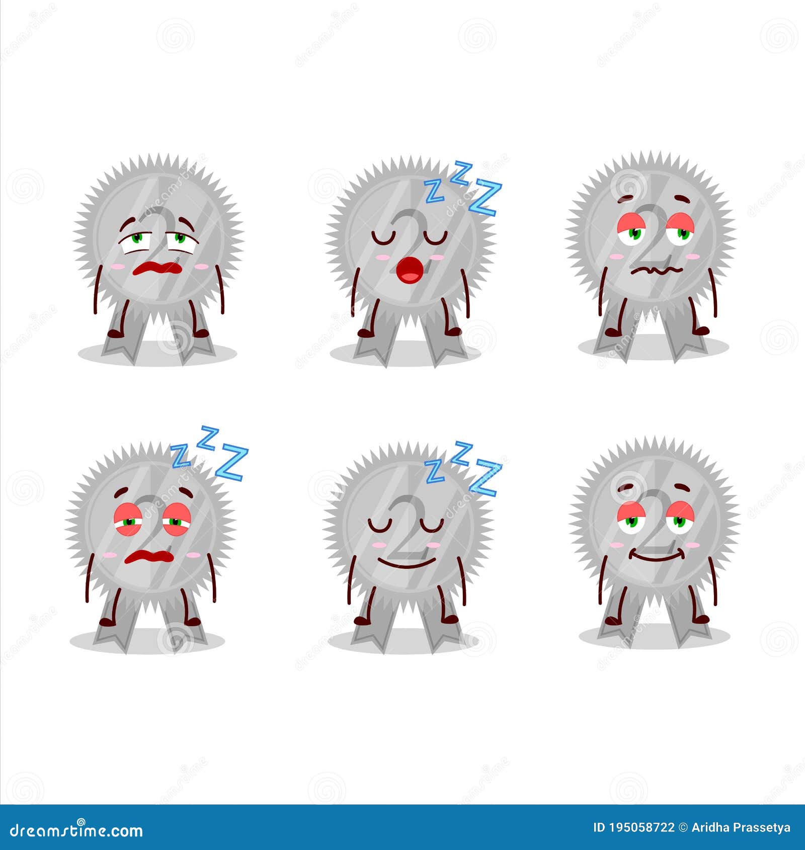 Cartoon Character of Silver Medals Ribbon with Sleepy Expression Stock ...
