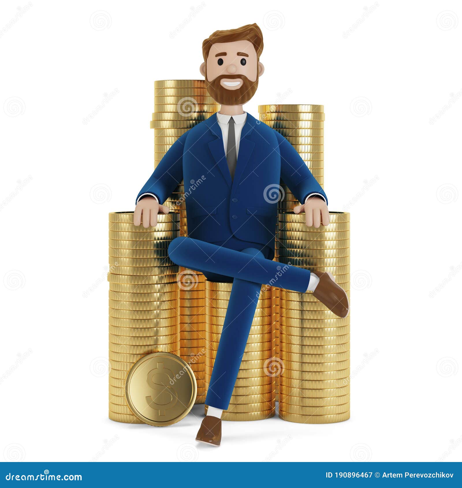 A Cartoon Character Sits on a Stack of Money. Stock Illustration ...