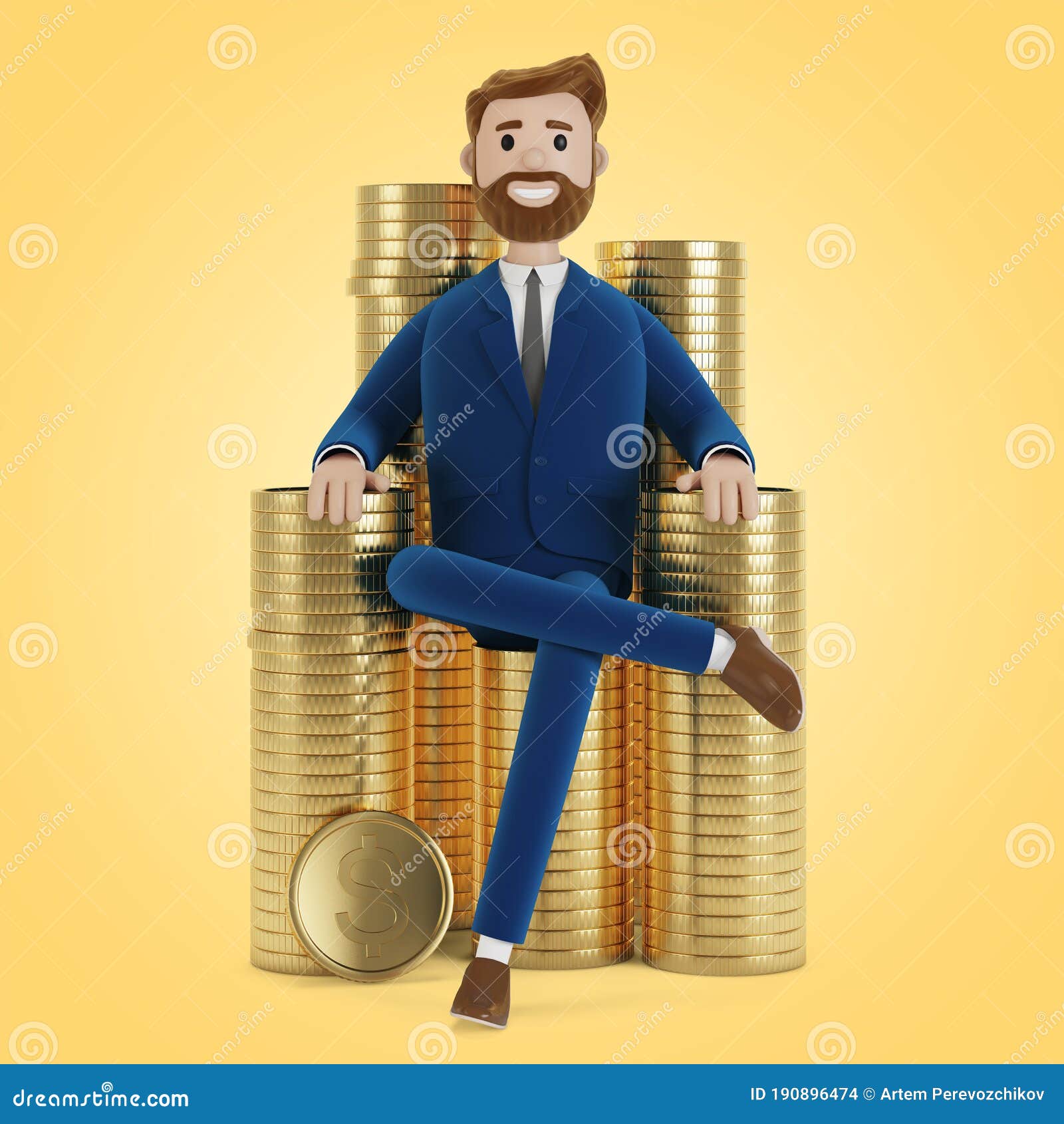 A Cartoon Character Sits on a Stack of Money. Stock Illustration ...