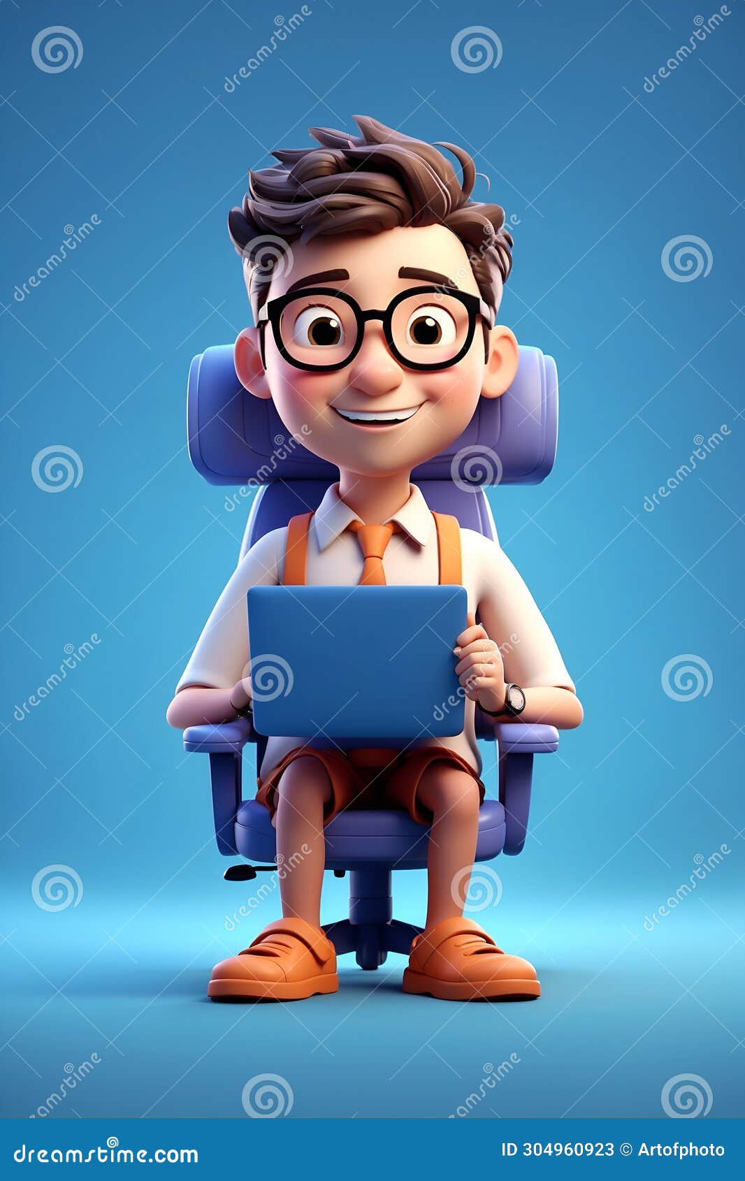Cartoon Character Sitting in Chair with Laptop. Generative AI. Stock ...