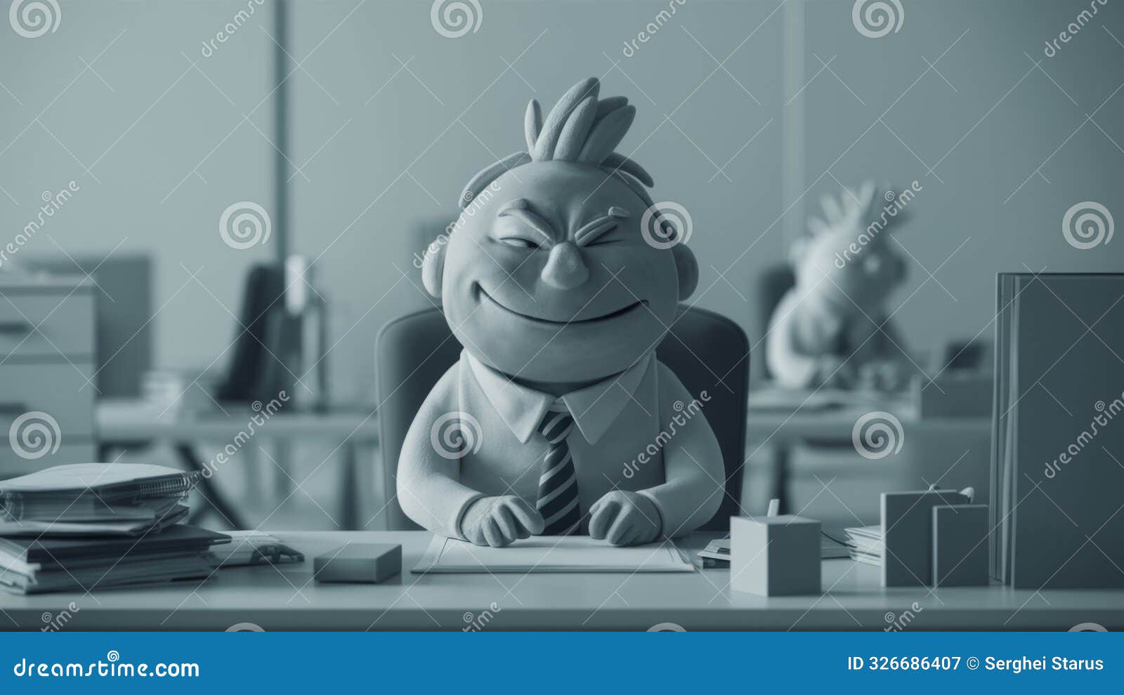 A Cartoon Character Sitting at a Desk with Papers in Front of Him, AI ...