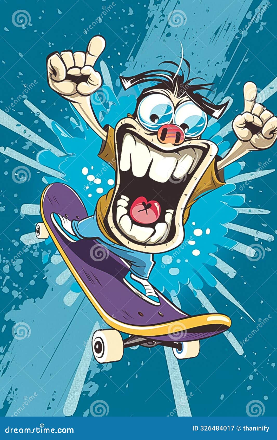 Cartoon Character on a Skateboard with a Blue Background Stock ...