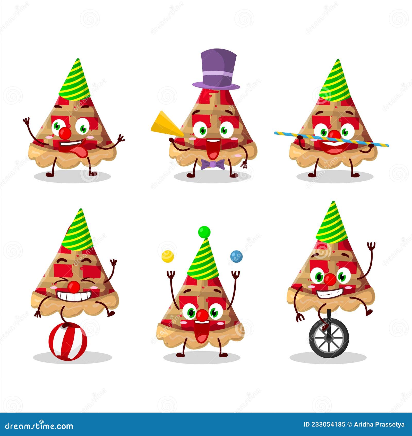 Cartoon Character of Slice of Apple Pie with Various Circus Shows Stock ...