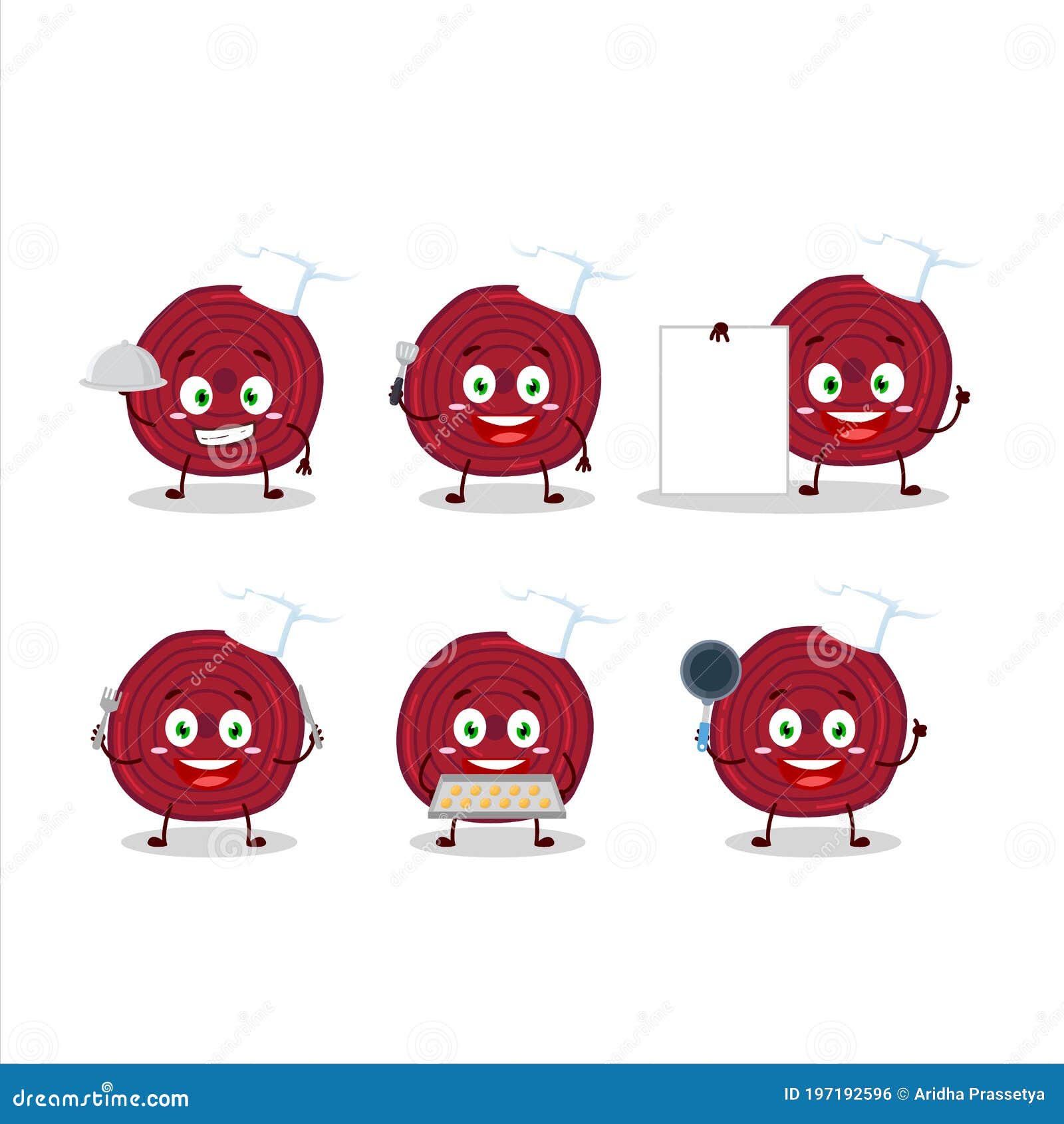 Cartoon Character of Slice of Beet Root with Various Chef Emoticons ...