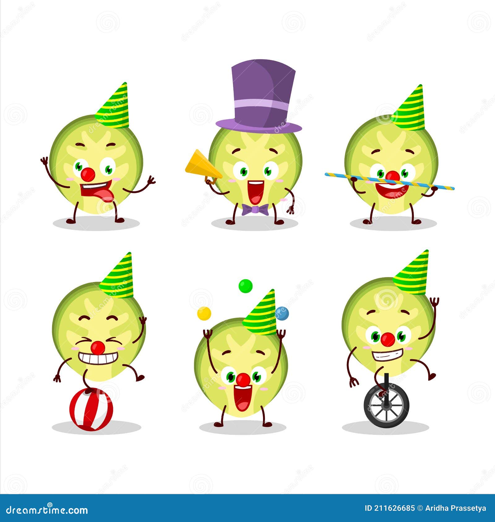Cartoon Character of Slice of Brussels Sprouts with Various Circus ...