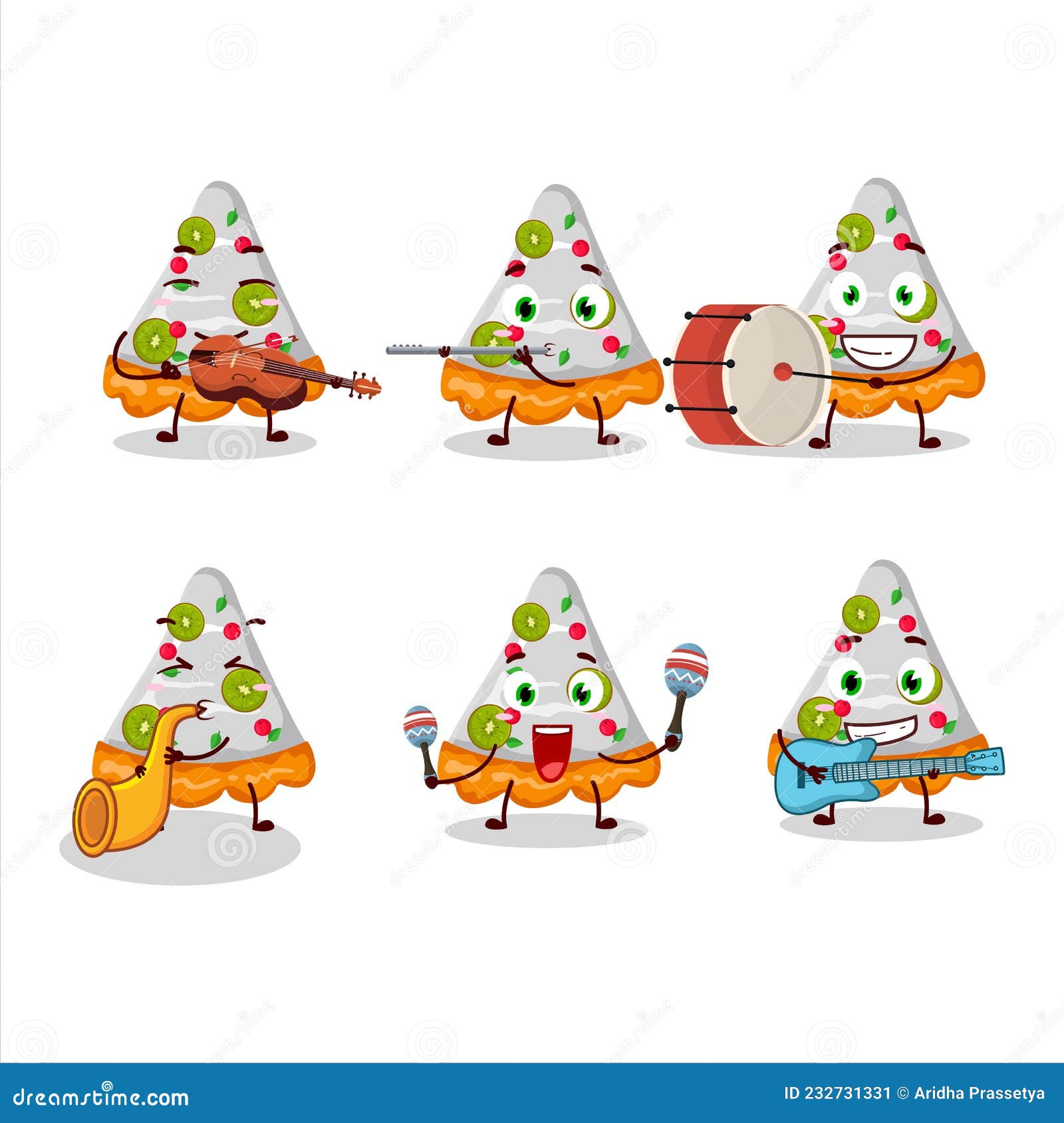 Cartoon Character of Slice of Fruit Tart Playing Some Musical ...