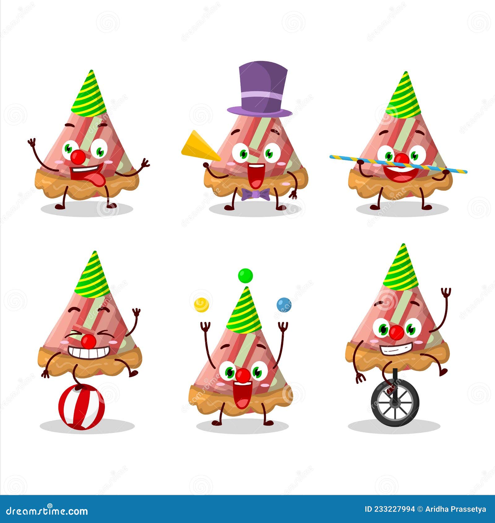 Cartoon Character of Slice of Rhubarb Pie with Various Circus Shows ...