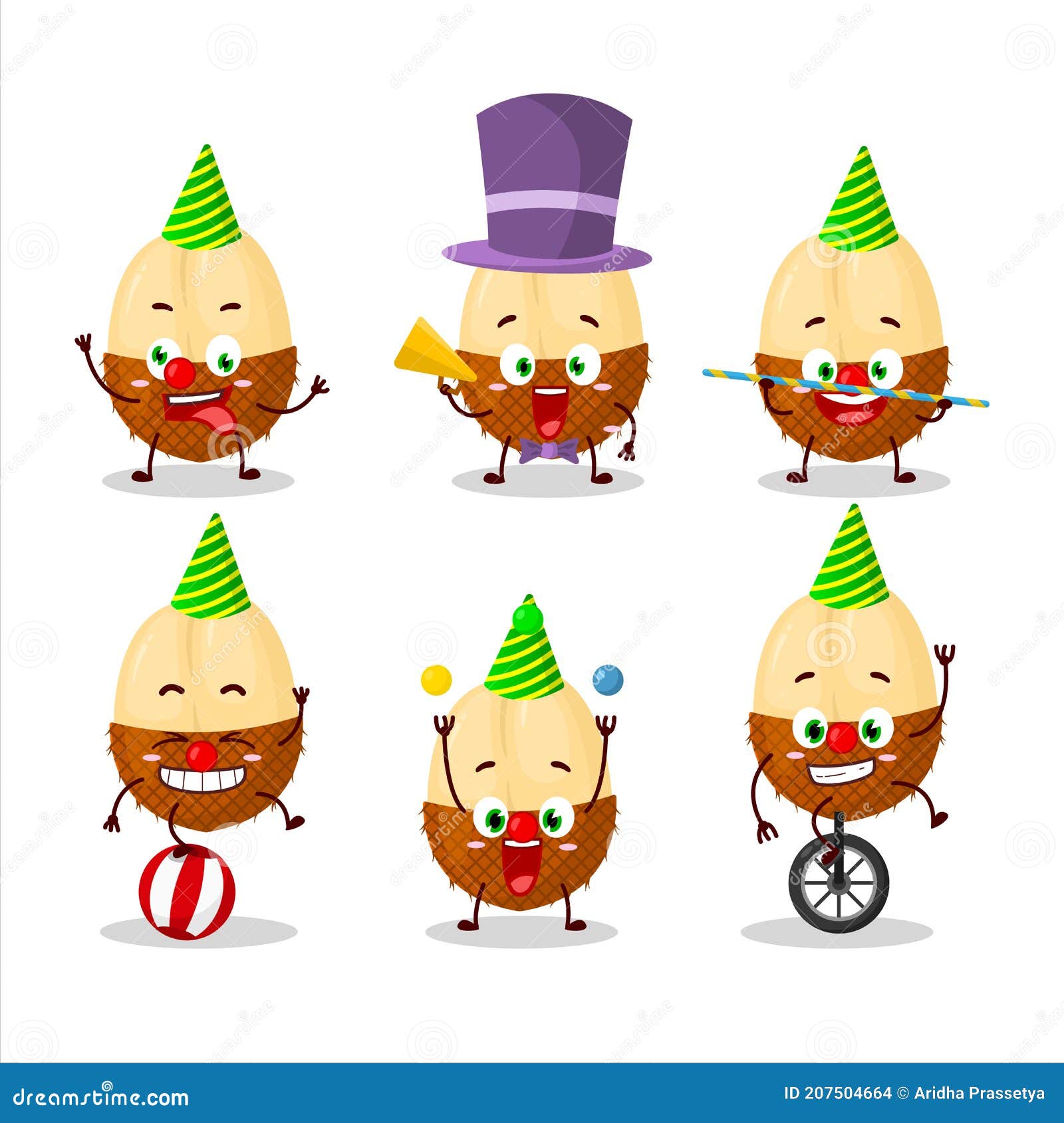 Cartoon Character of Slice of Salak with Various Circus Shows Stock ...