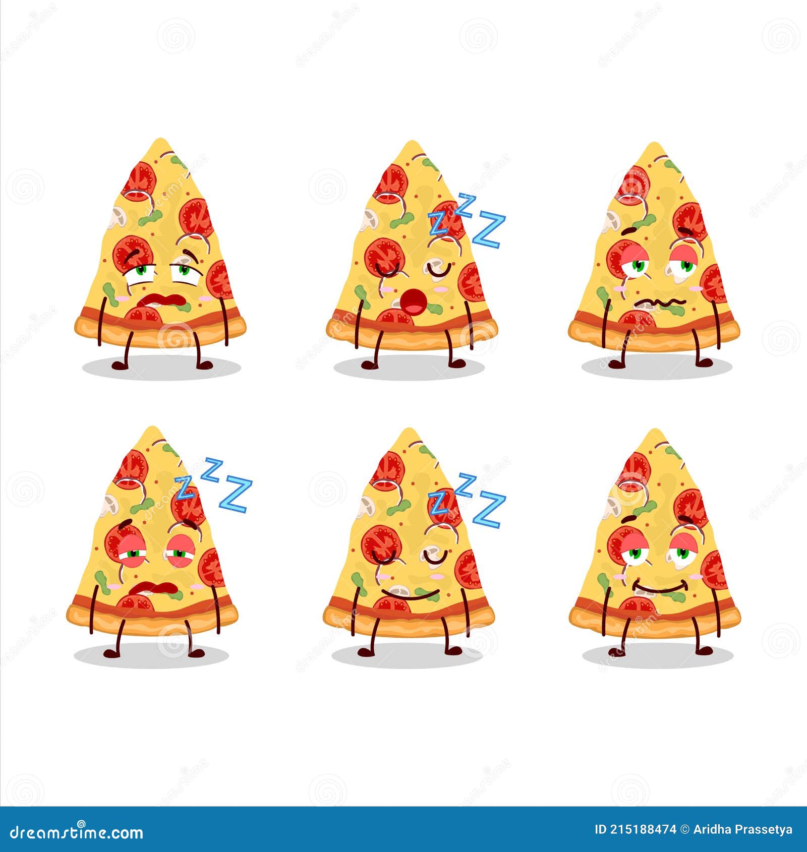 Cartoon Character of Slice of Tomato Cheese Pizza with Sleepy ...