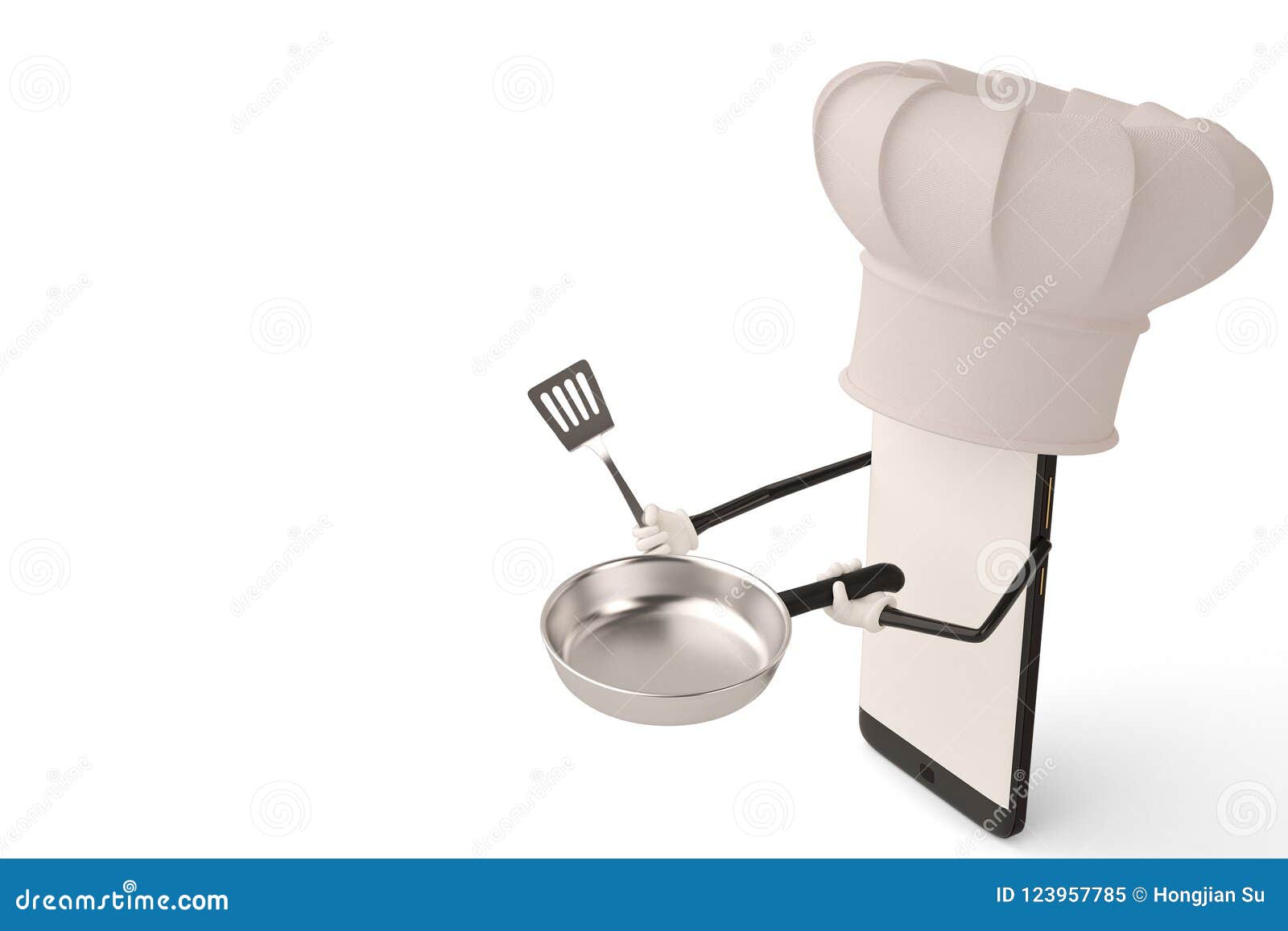 Cartoon Character of Smartphone Cook and Pot.3D Illustration. Stock ...
