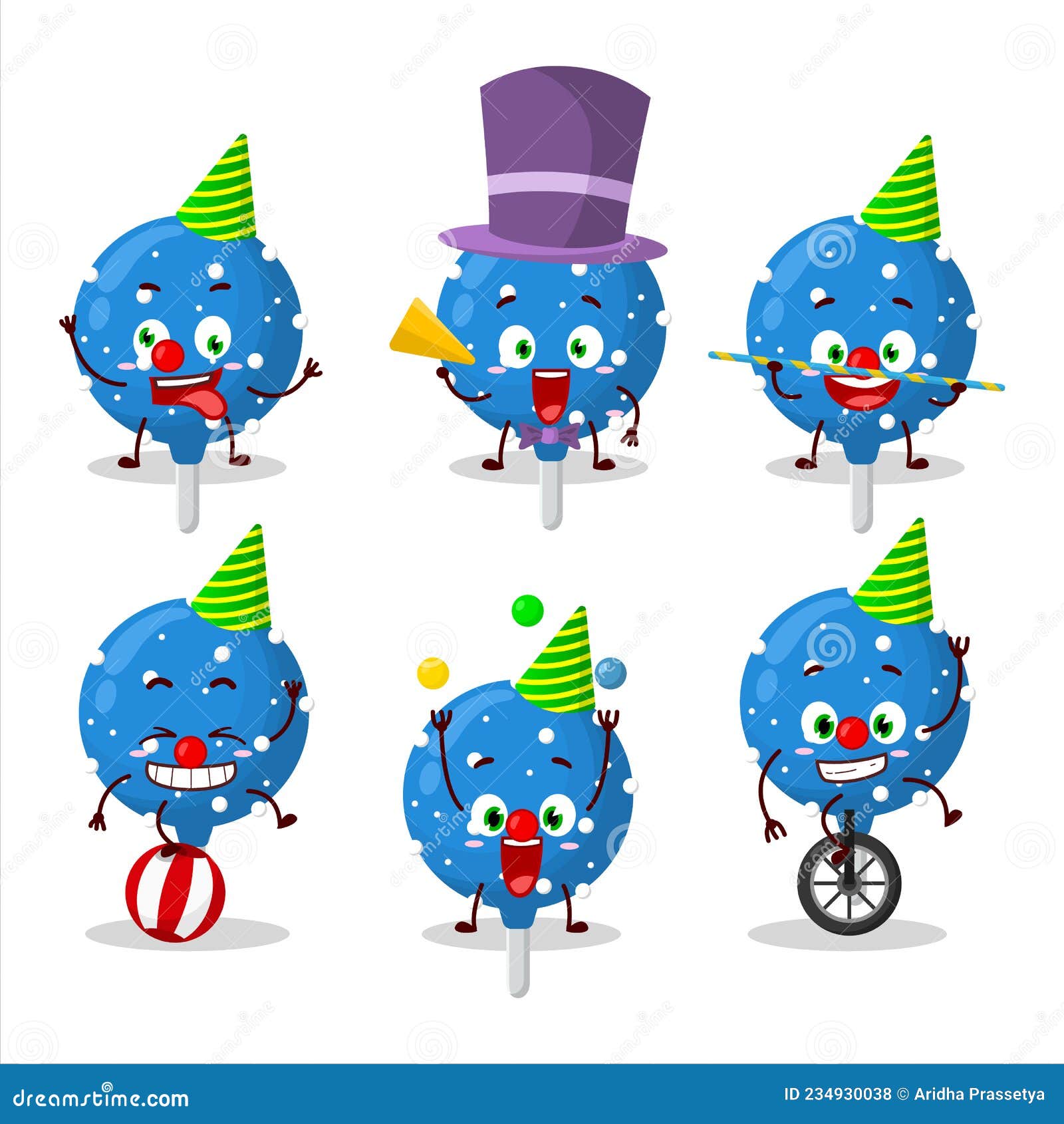 Cartoon Character of Snowflake Blue Candy with Various Circus Shows ...