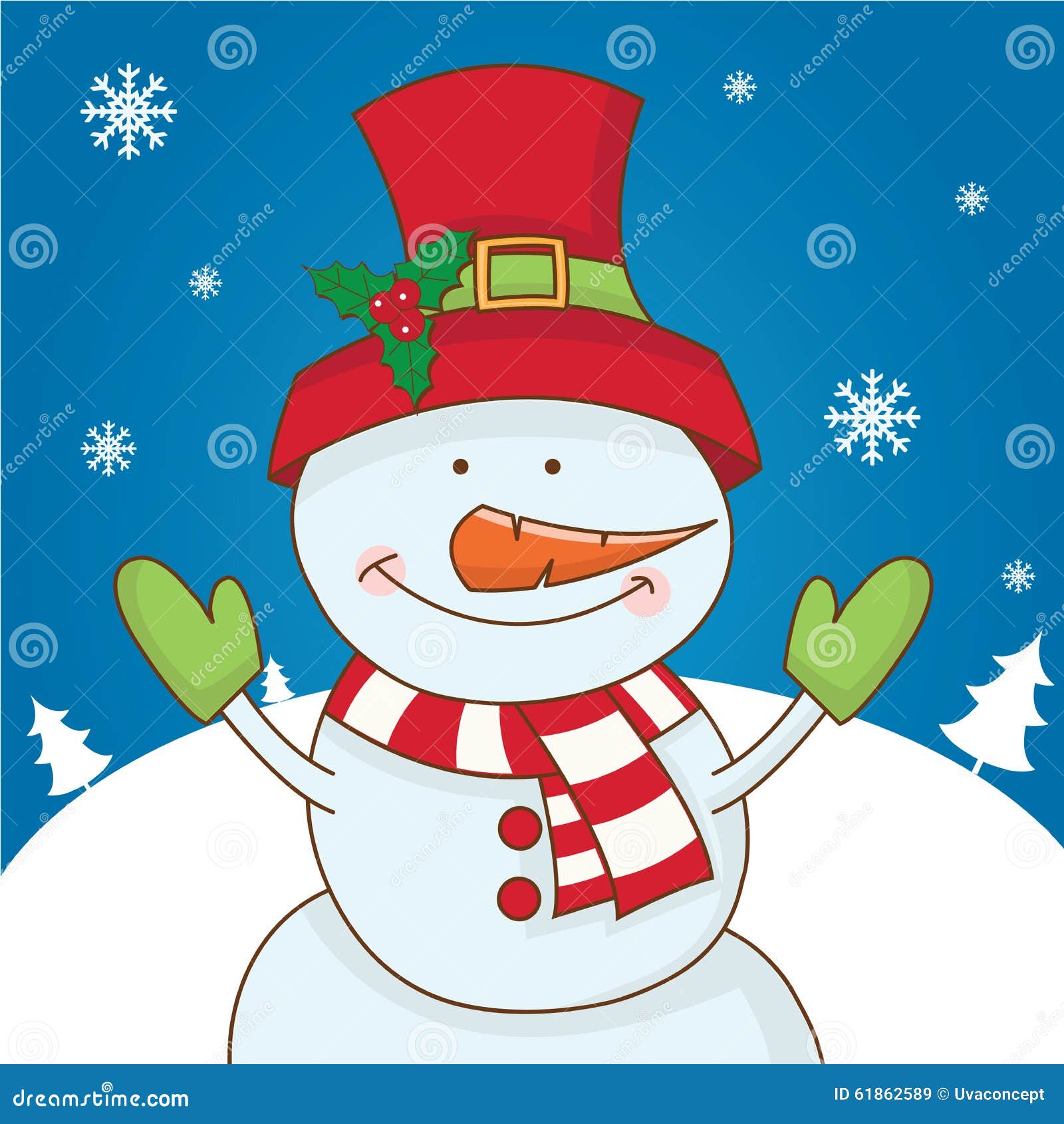 Cartoon Character Snowman on Winter Landscape Stock Vector ...
