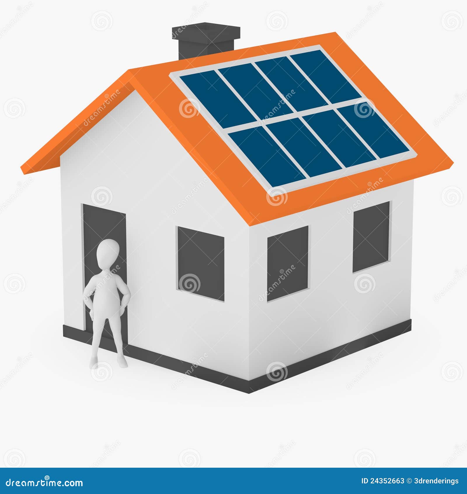 Cartoon Character with Solar House - Stand before Stock Illustration ...