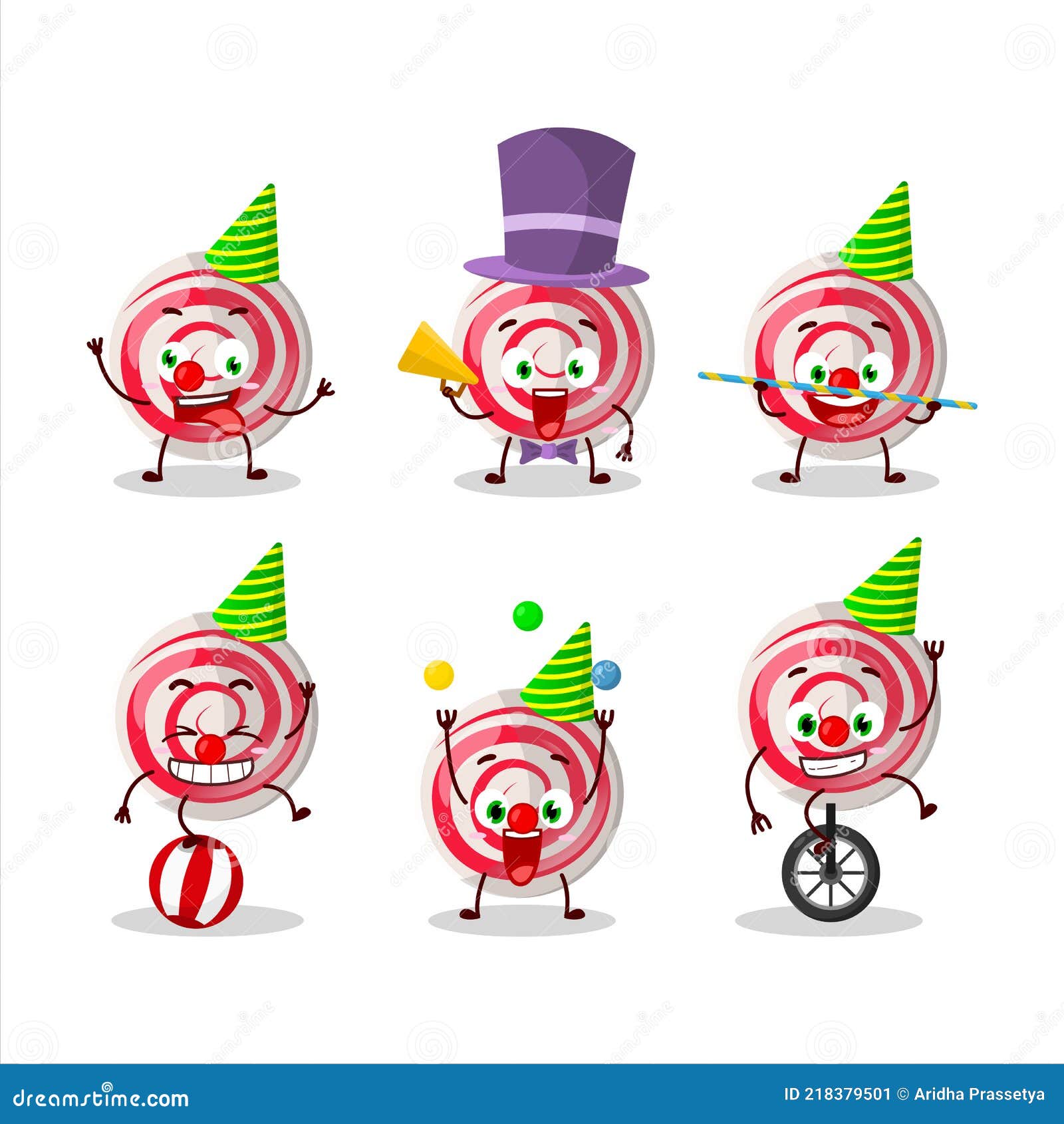 Cartoon Character of Spiral White Candy with Various Circus Shows Stock ...