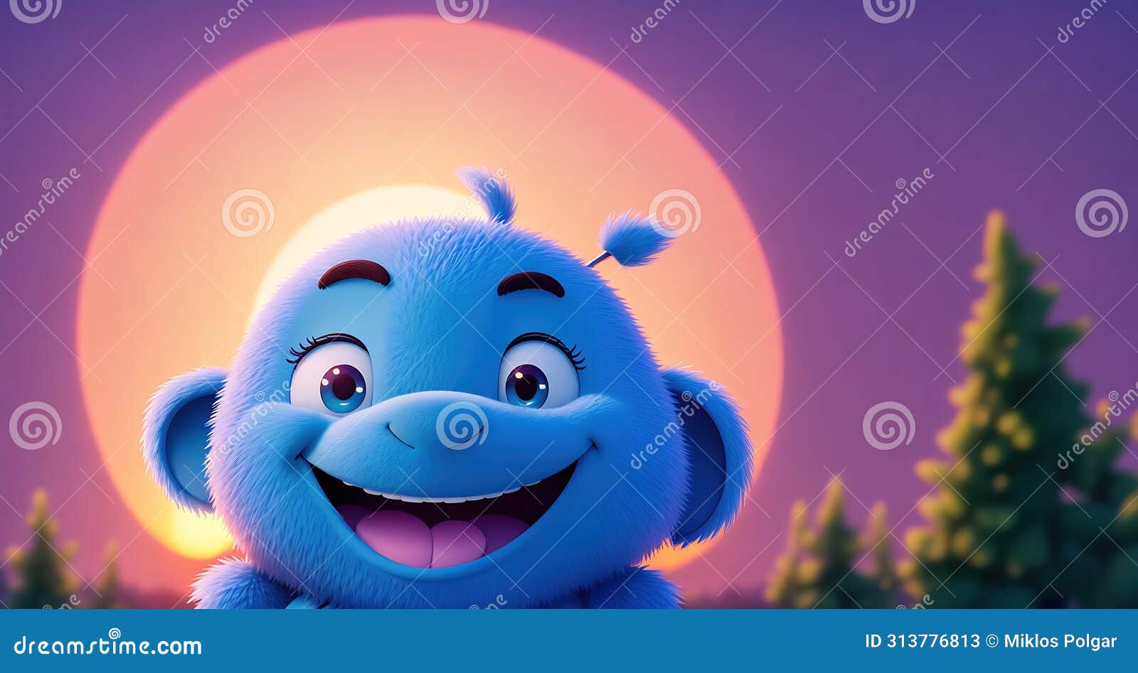 A Cartoon Character Standing in Front of a Sunset with a Smile on Its ...