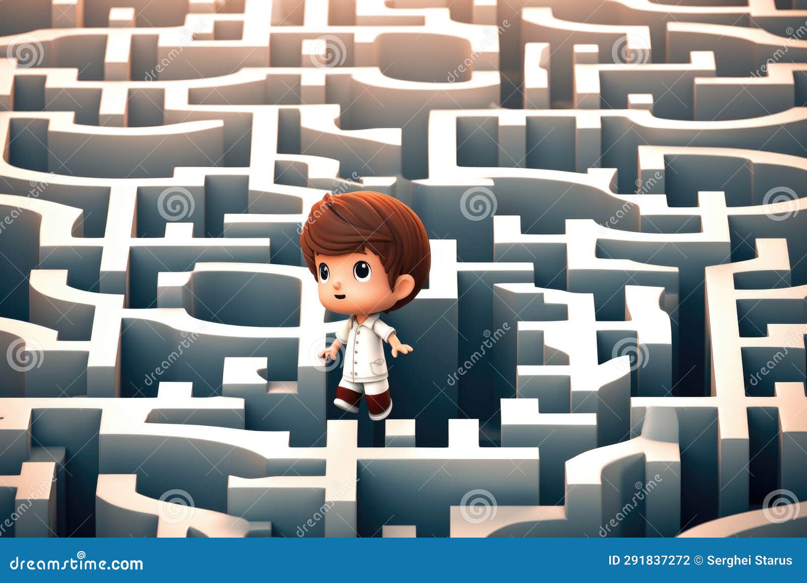A Cartoon Character Standing in a Maze, AI Stock Illustration ...