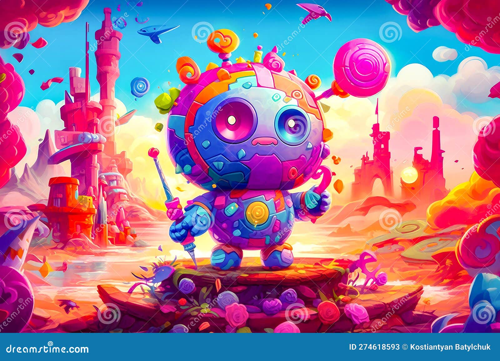 Cartoon Character Standing on Top of Rock in Front of Castle ...