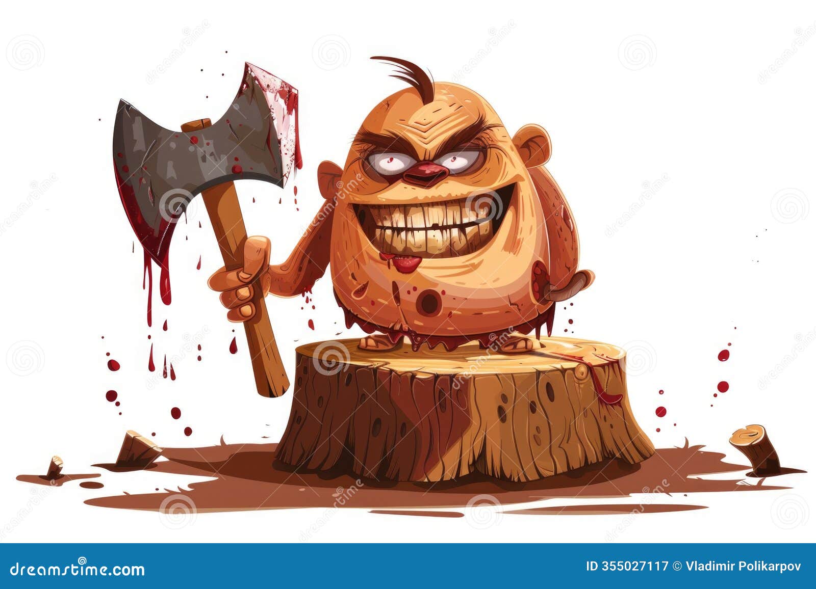 Cartoon Character Standing on a Tree Stump with an Axe, Suitable for ...