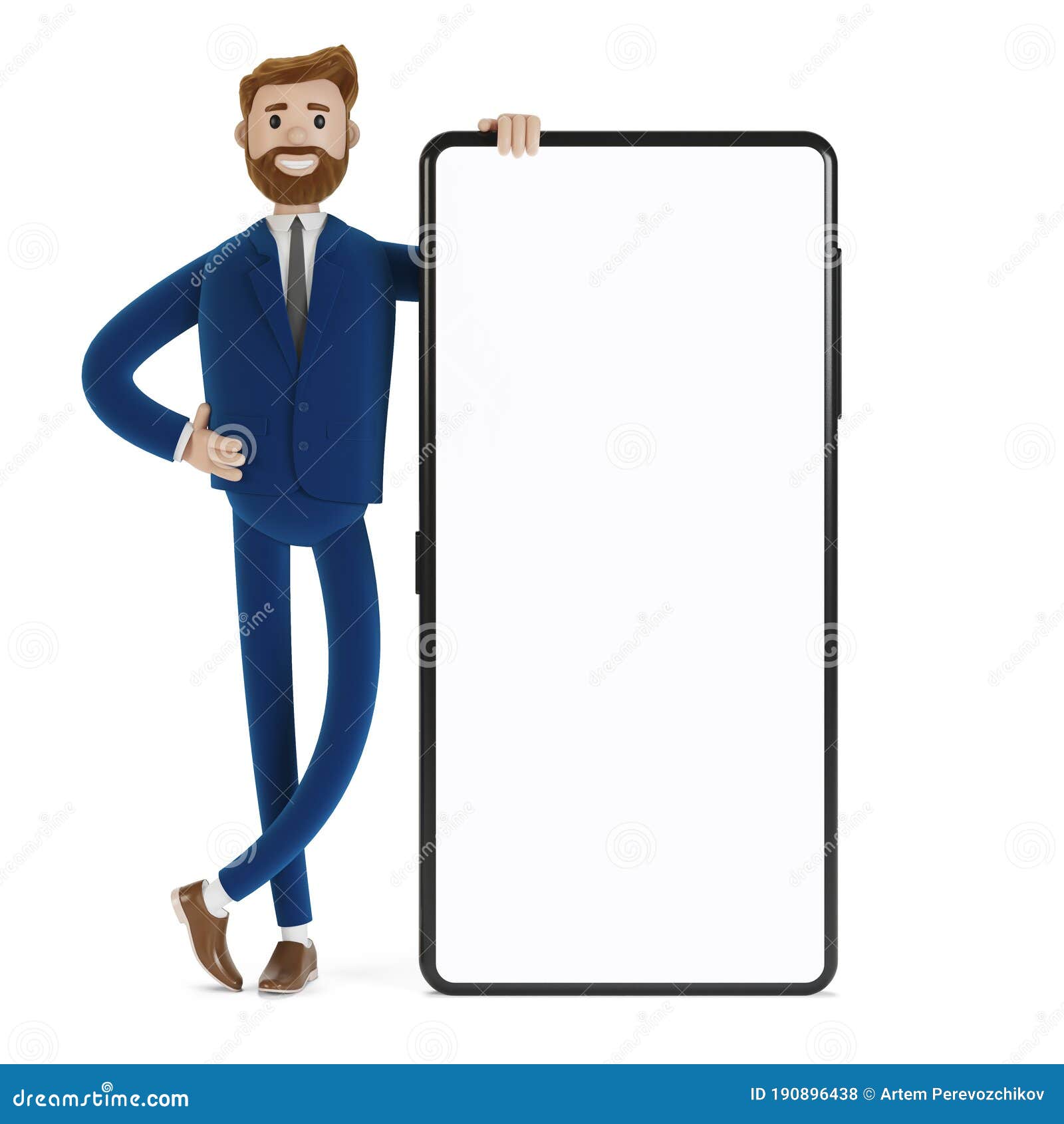 A Cartoon Character Stands with a Phone. Mobile App Stock Illustration ...
