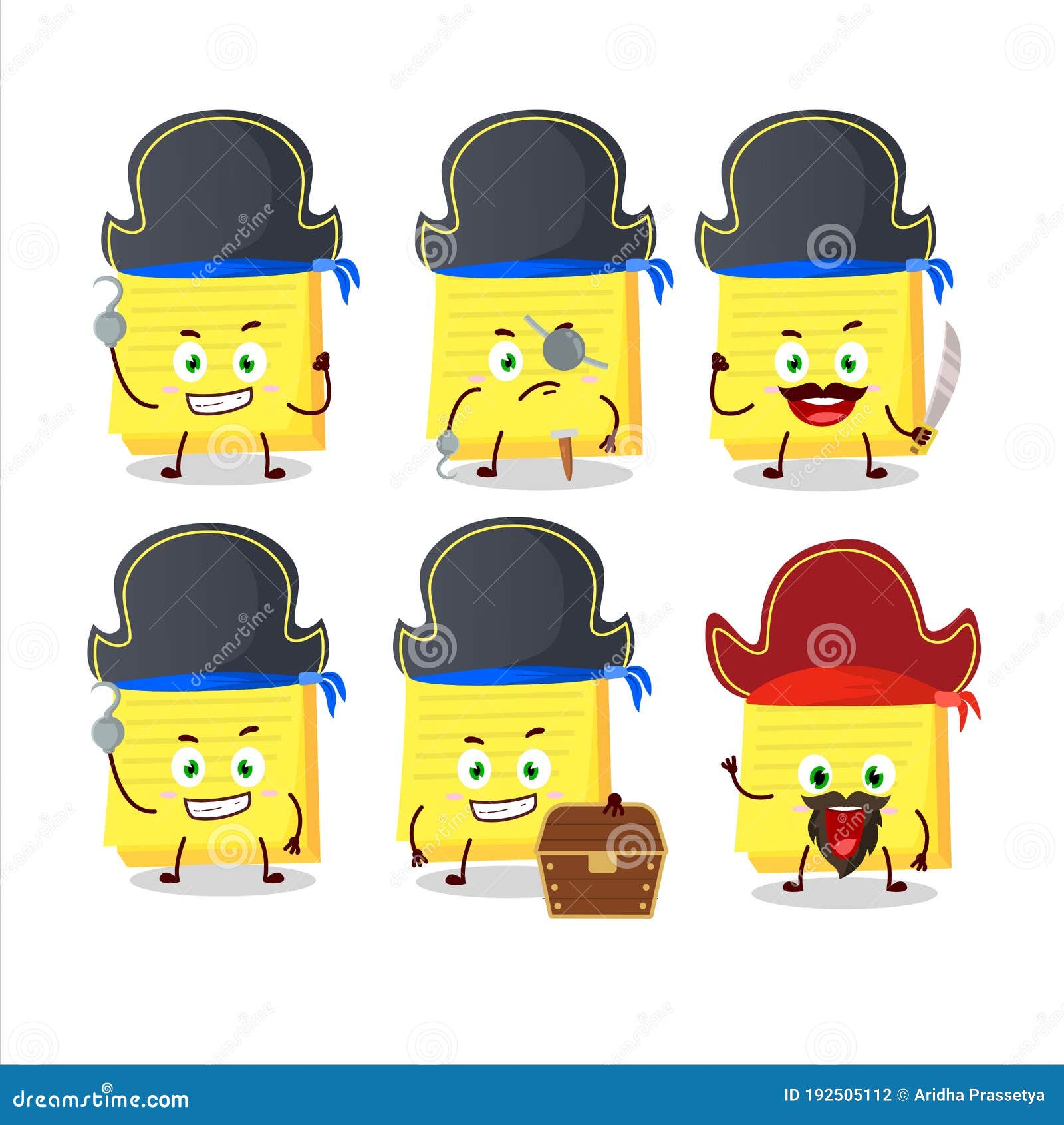 Cartoon Character of Sticky Notes Yellow with Various Pirates Emoticons ...