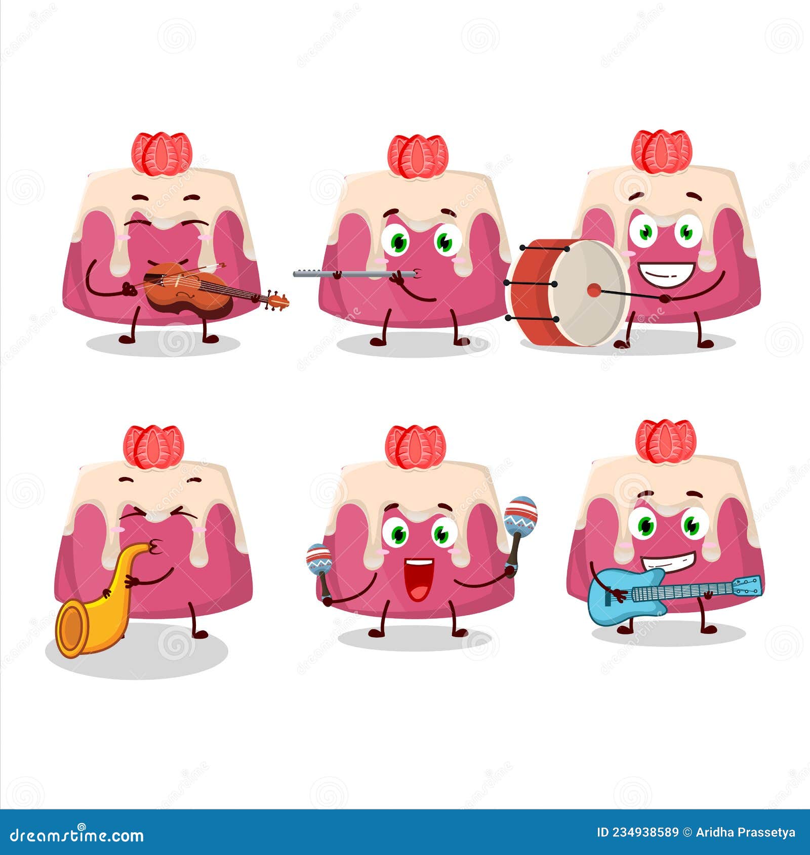 Cartoon Character of Strawberry Pudding Cake Playing Some Musical ...