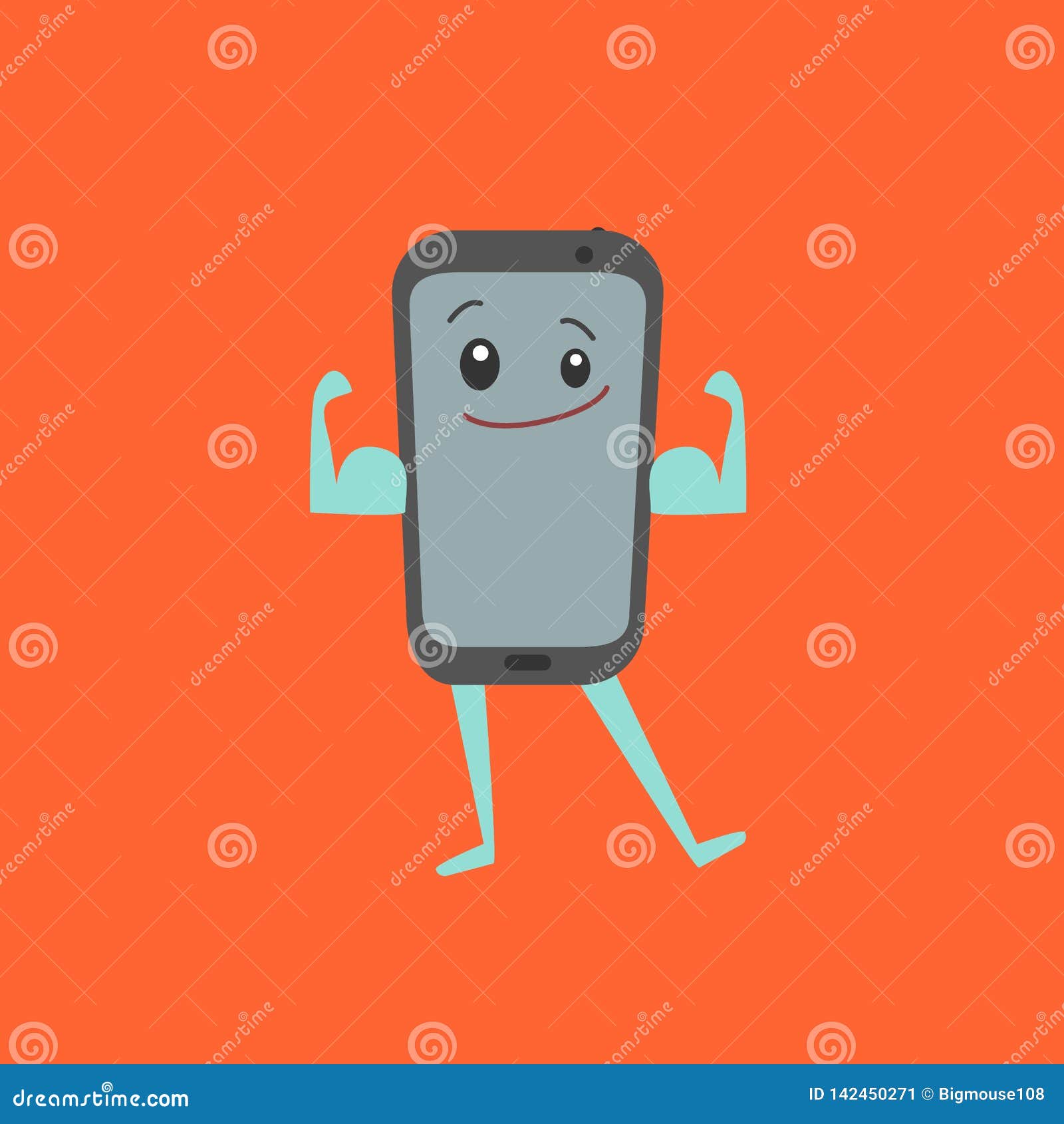 Cartoon Character Strong Smartphone Mobile Phone. Vector Stock Vector ...