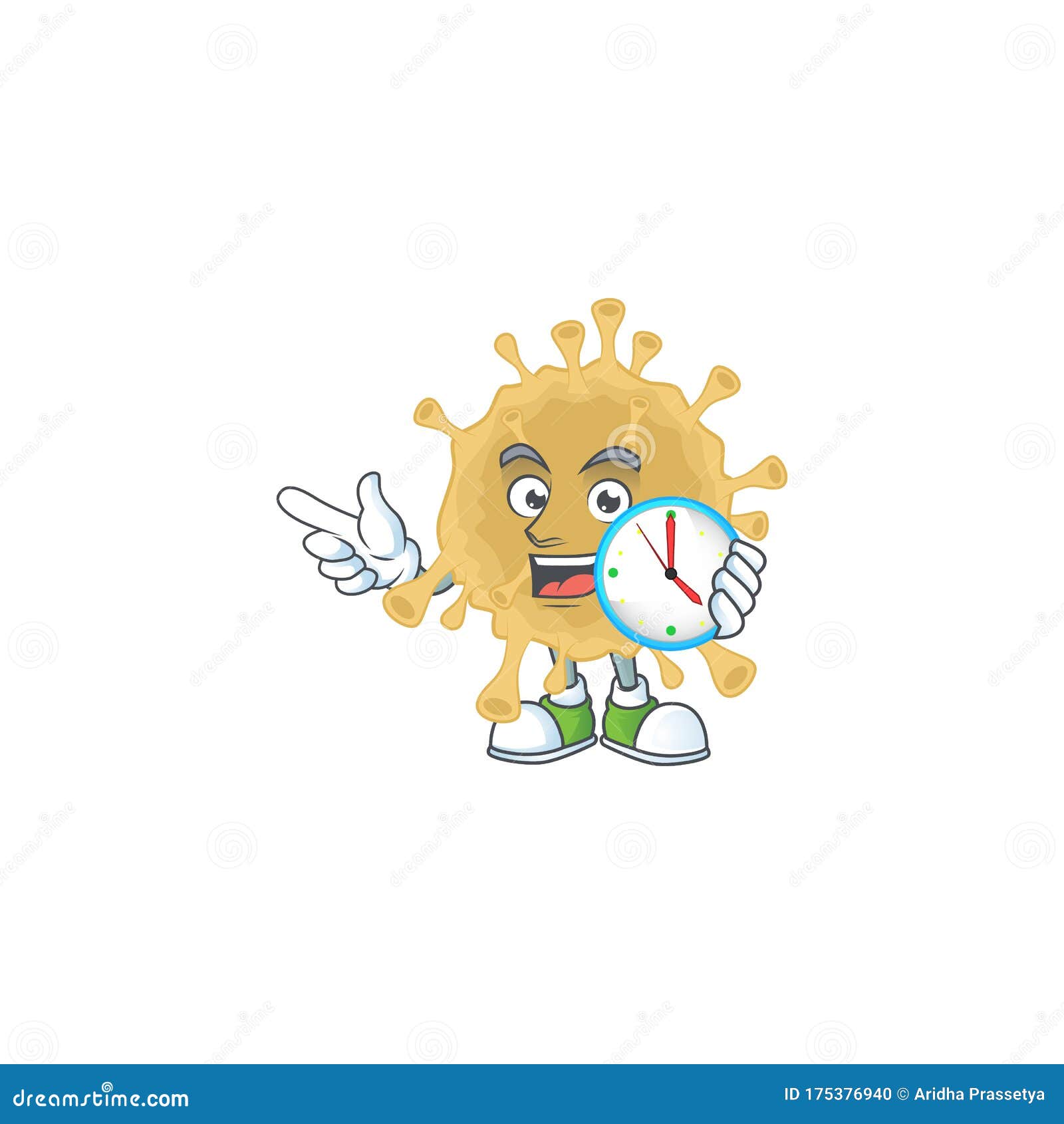 Cartoon Character Style of Cheerful Coronavirus Particle with Clock ...