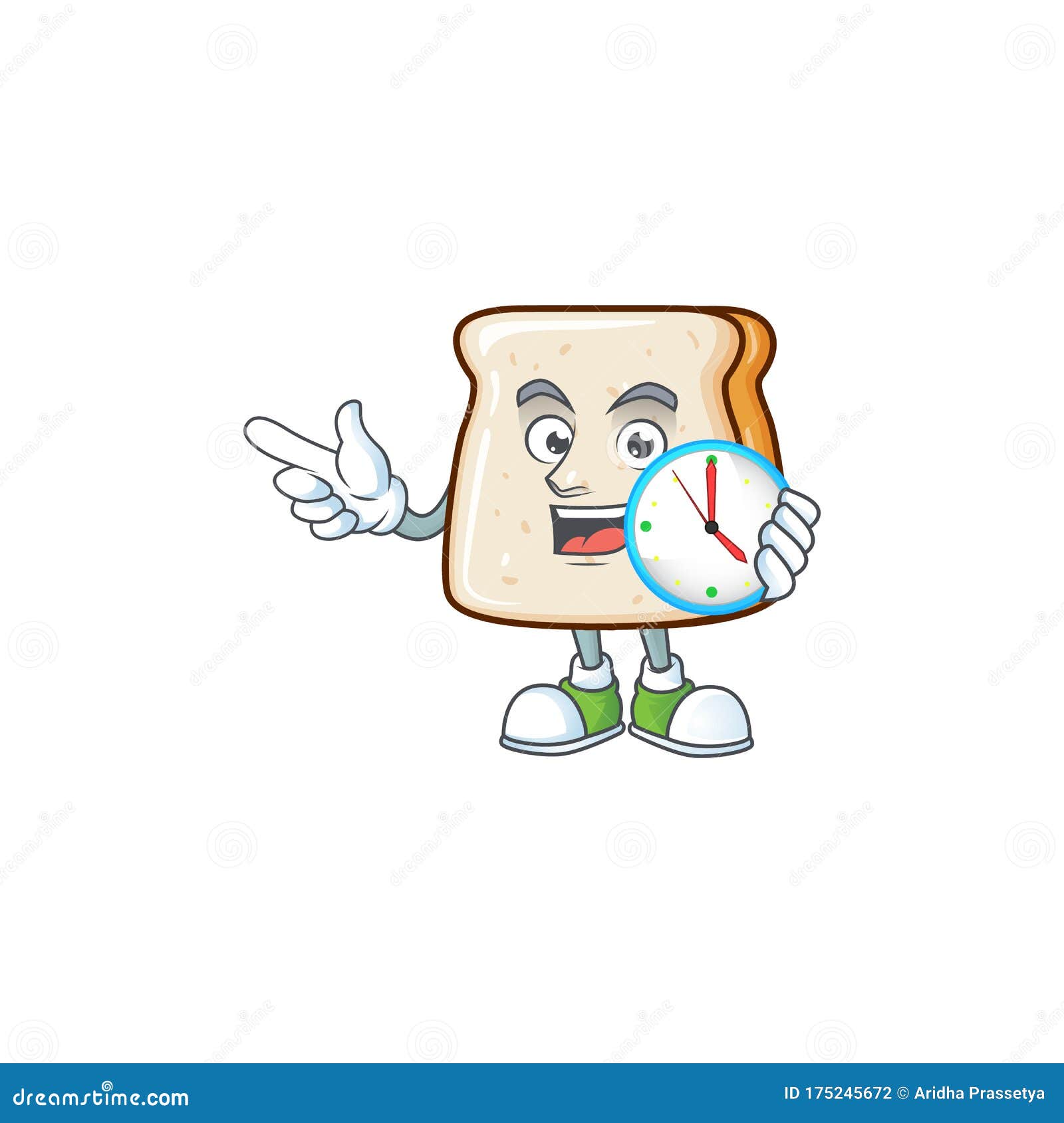 Cartoon Character Style of Cheerful Slice of Bread with Clock Stock ...