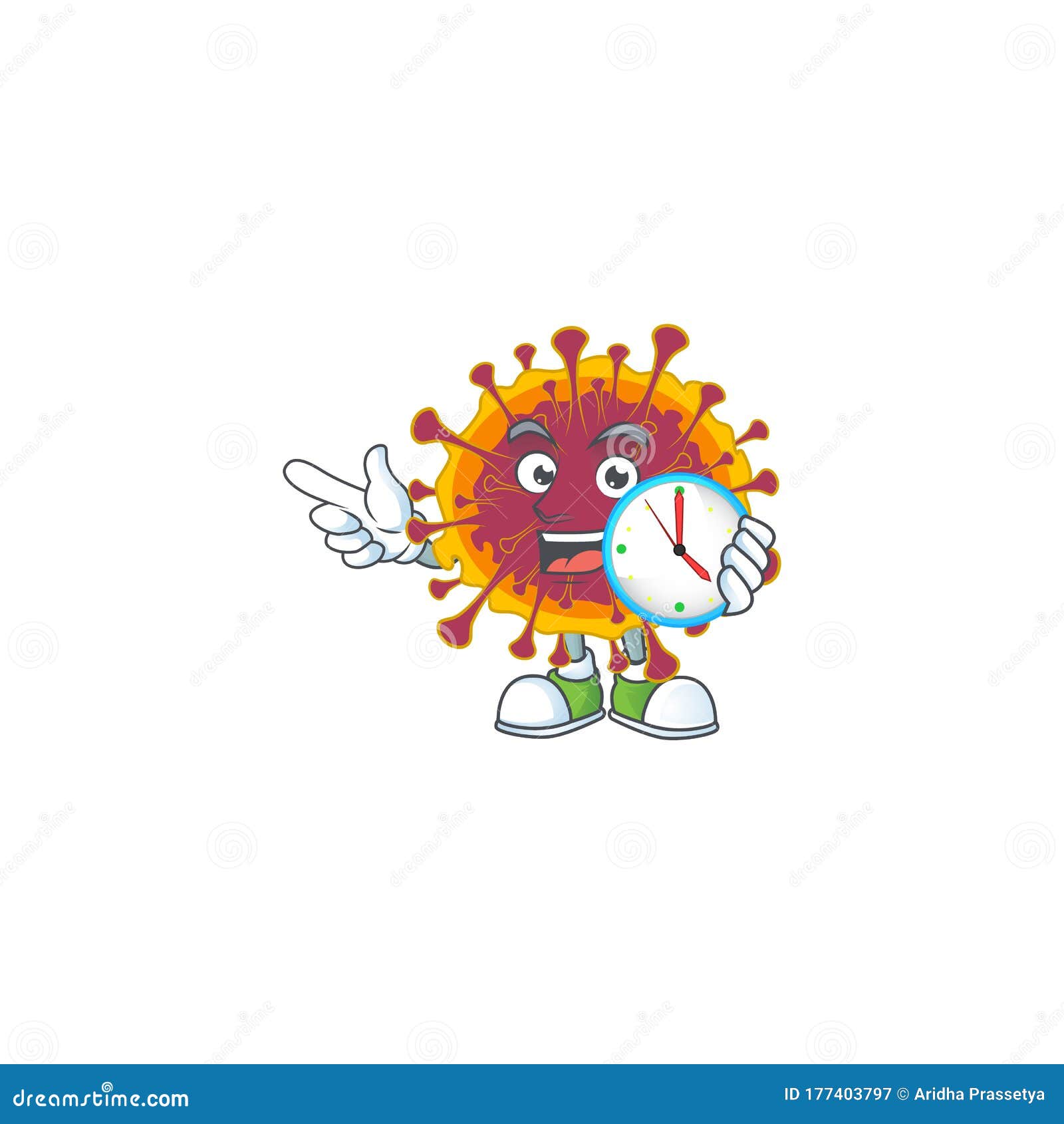 Cartoon Character Style of Cheerful Spreading Coronavirus with Clock ...