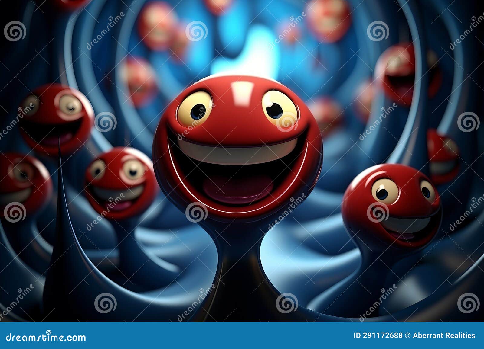 A Cartoon Character is Surrounded by Many Smiling Faces Stock ...