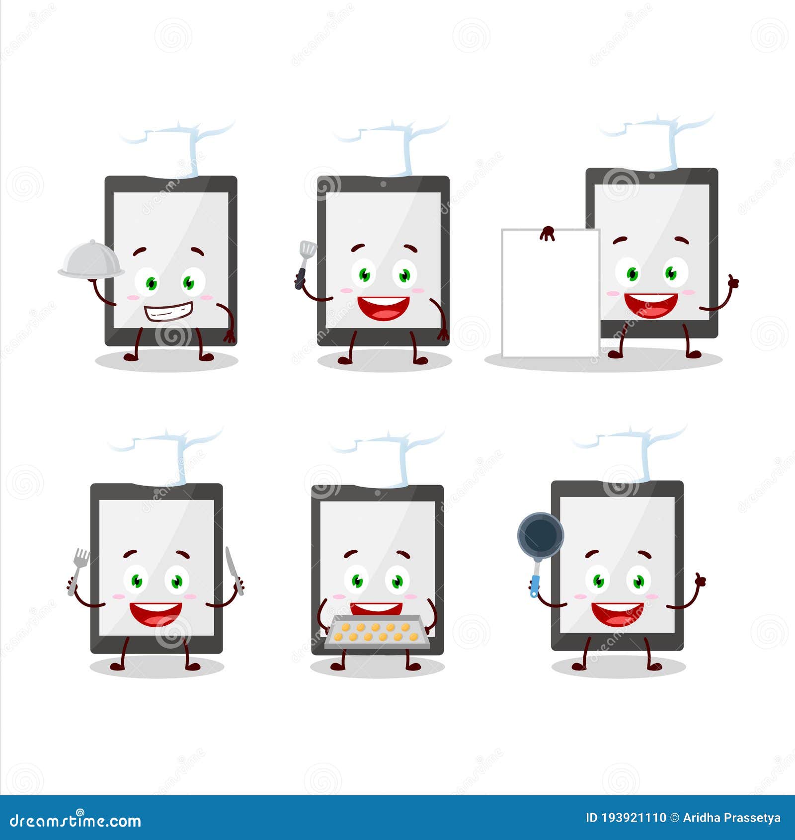 Cartoon Character of Tablet with Various Chef Emoticons Stock Vector ...