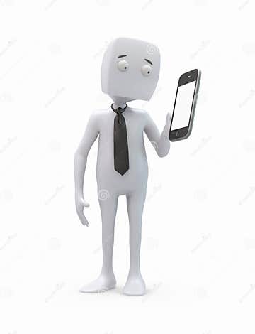 Cartoon Character Techy with a Smartphone Stock Illustration ...