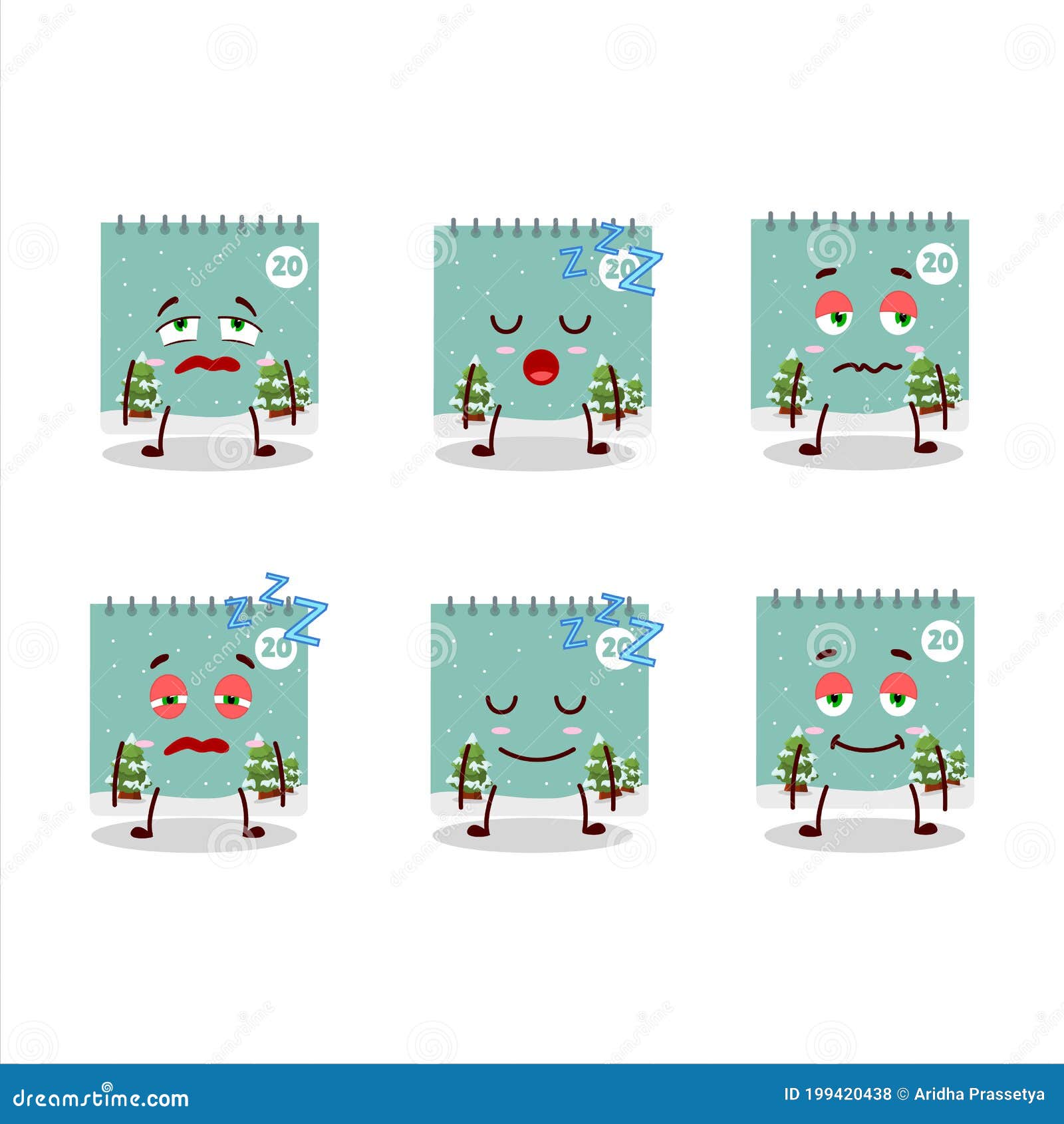 20th December Calendar Cartoon Character With Sad Expression Vector ...