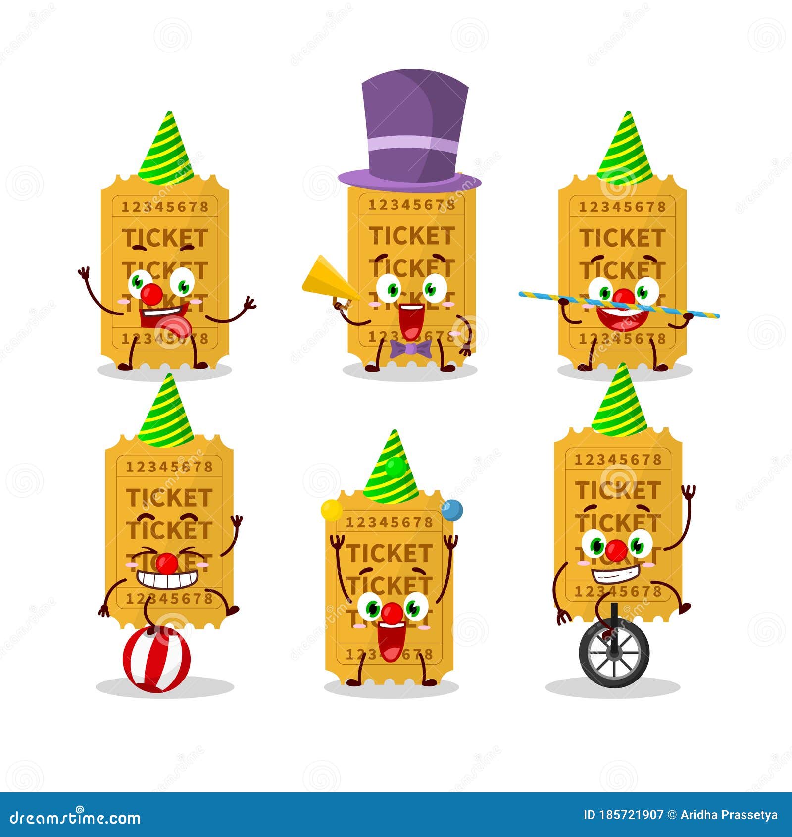Cartoon Character of Ticket with Various Circus Shows Stock Vector ...