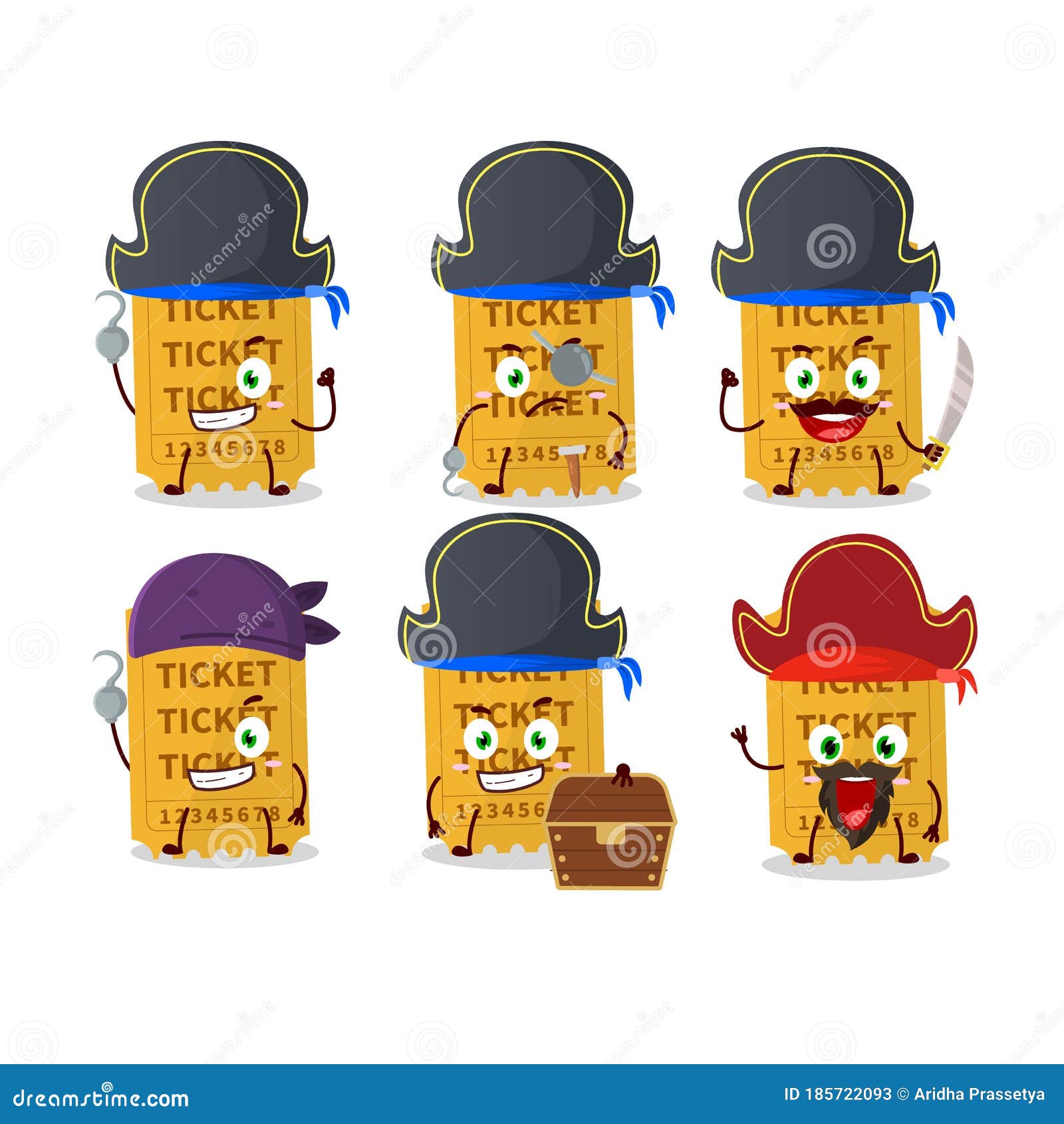 Cartoon Character of Ticket with Various Pirates Emoticons Stock Vector ...